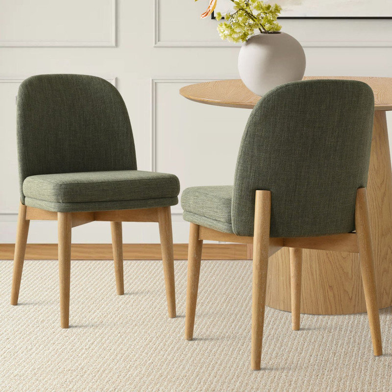 George Oliver Linen Upholstered Parson Chair with Solid Wood Legs ...