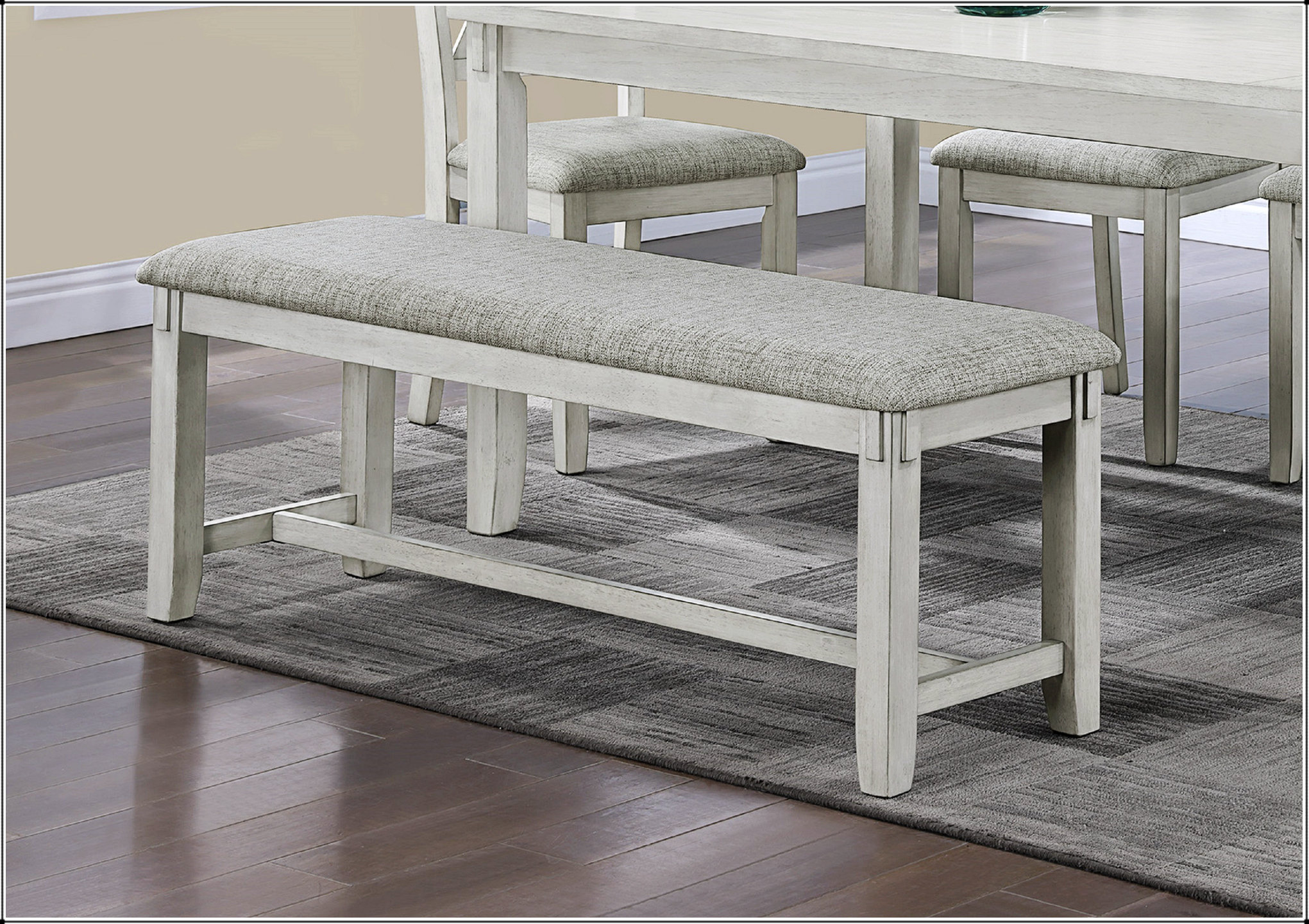 Gracie Oaks 1pc Driftwood Finish Standard Height Bench White Fabric ...