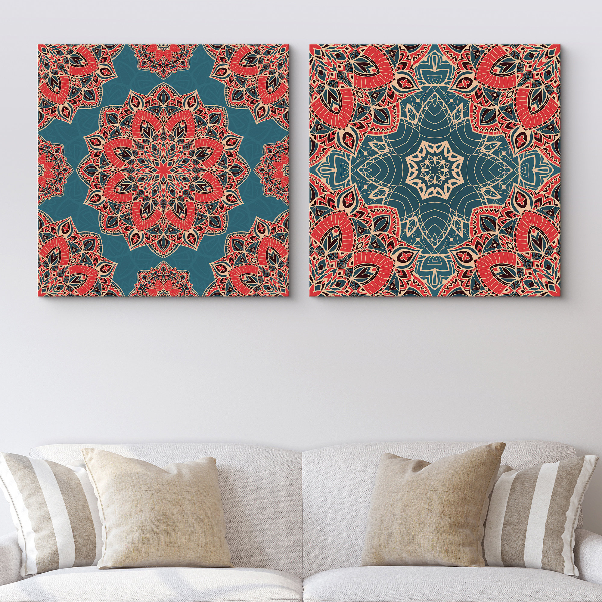IDEA4WALL Mandala Variety Red and Teal Exquisite Pattern Artwork On ...