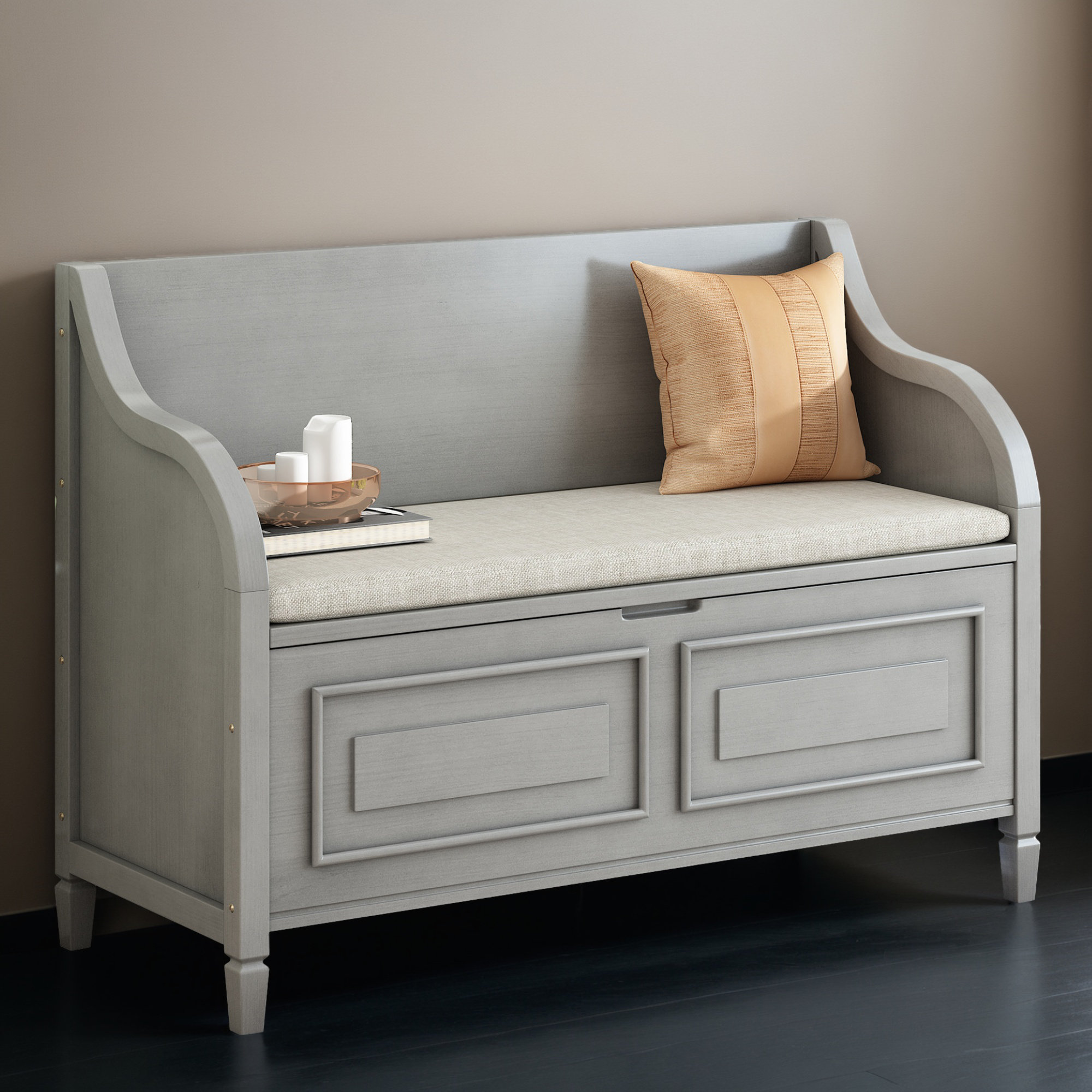 Canora Grey 42" Shoe Storage Bench with Cushion, Entryway Storage with ...