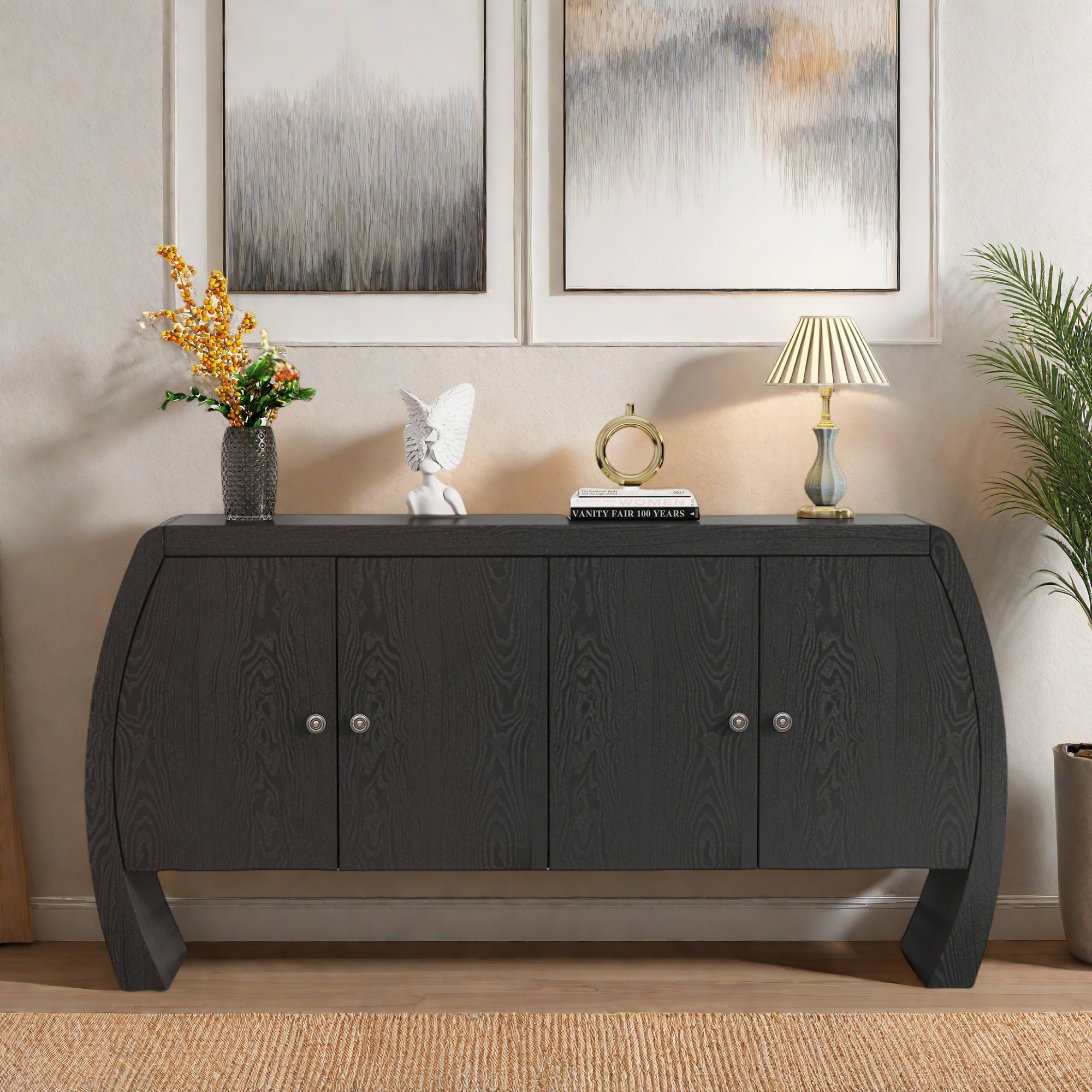 Ebern Designs Four-door Sideboard With Rounded Arc Legs, Antique Brass Handles | Wayfair