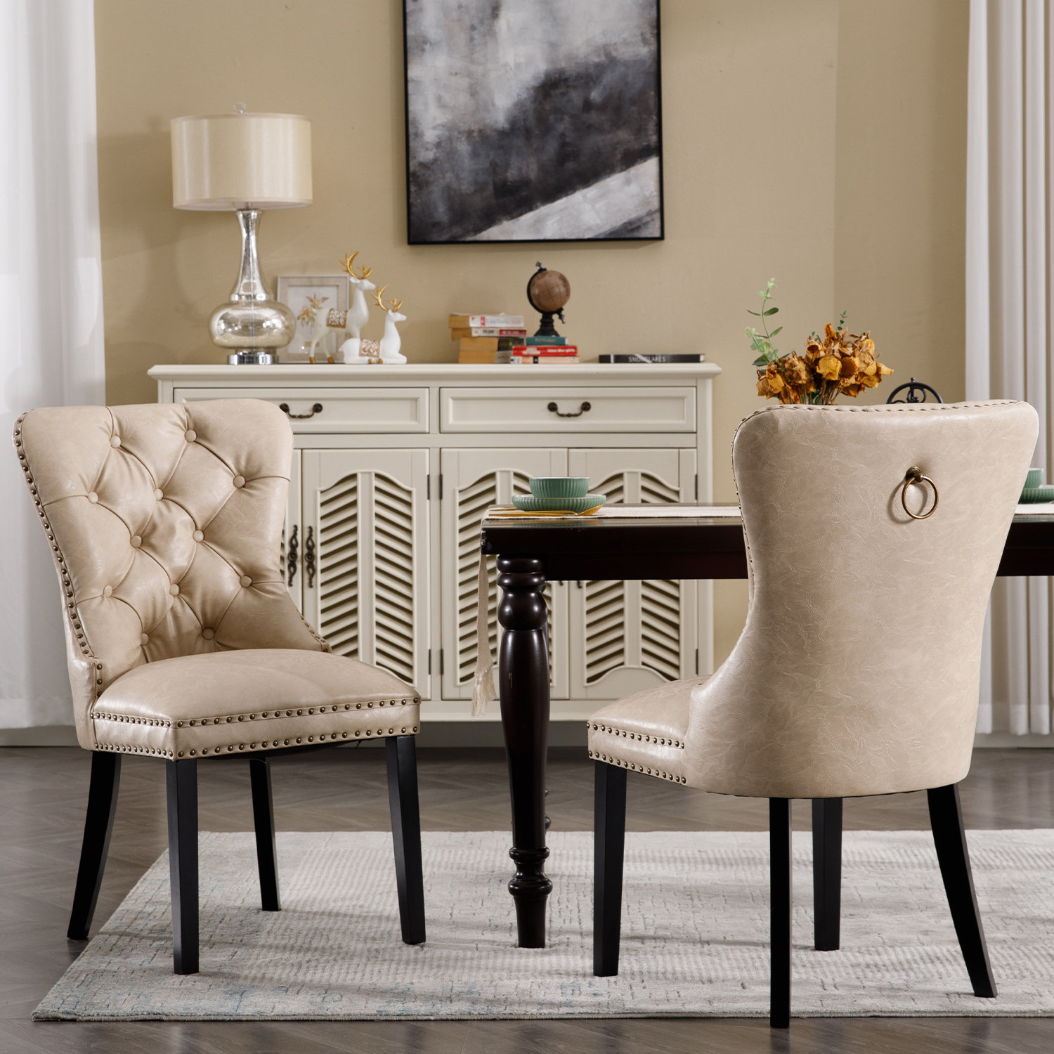 Red Barrel Studio® Modern Upholstered Faux Leather Dining Chairs Set Of ...