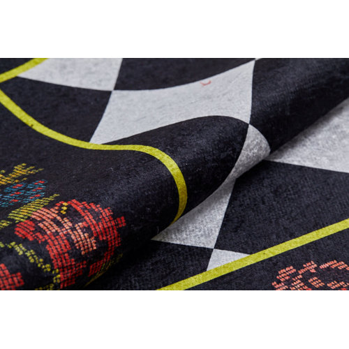 Bungalow Rose Cotton Black Machine Washable Rug | Wayfair