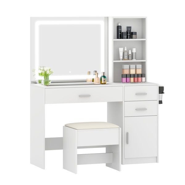 Latitude Run Ameria Dressing Table with Mirror，Modern Makeup Vanity ...