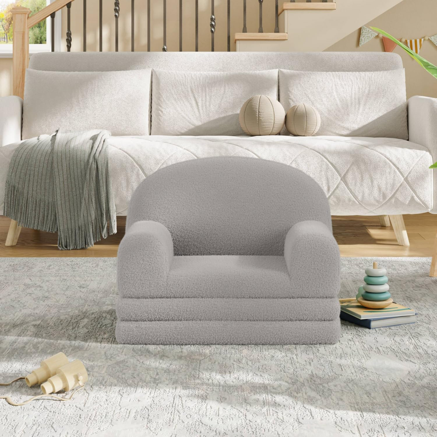 Ebern Designs Kids Sofa Chair, 2-In-1 Convertible Toddler Couch Lounge ...