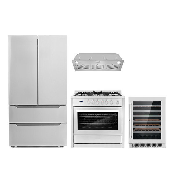Cosmo 4 Piece Kitchen Appliance Package with French Door Refrigerator ...
