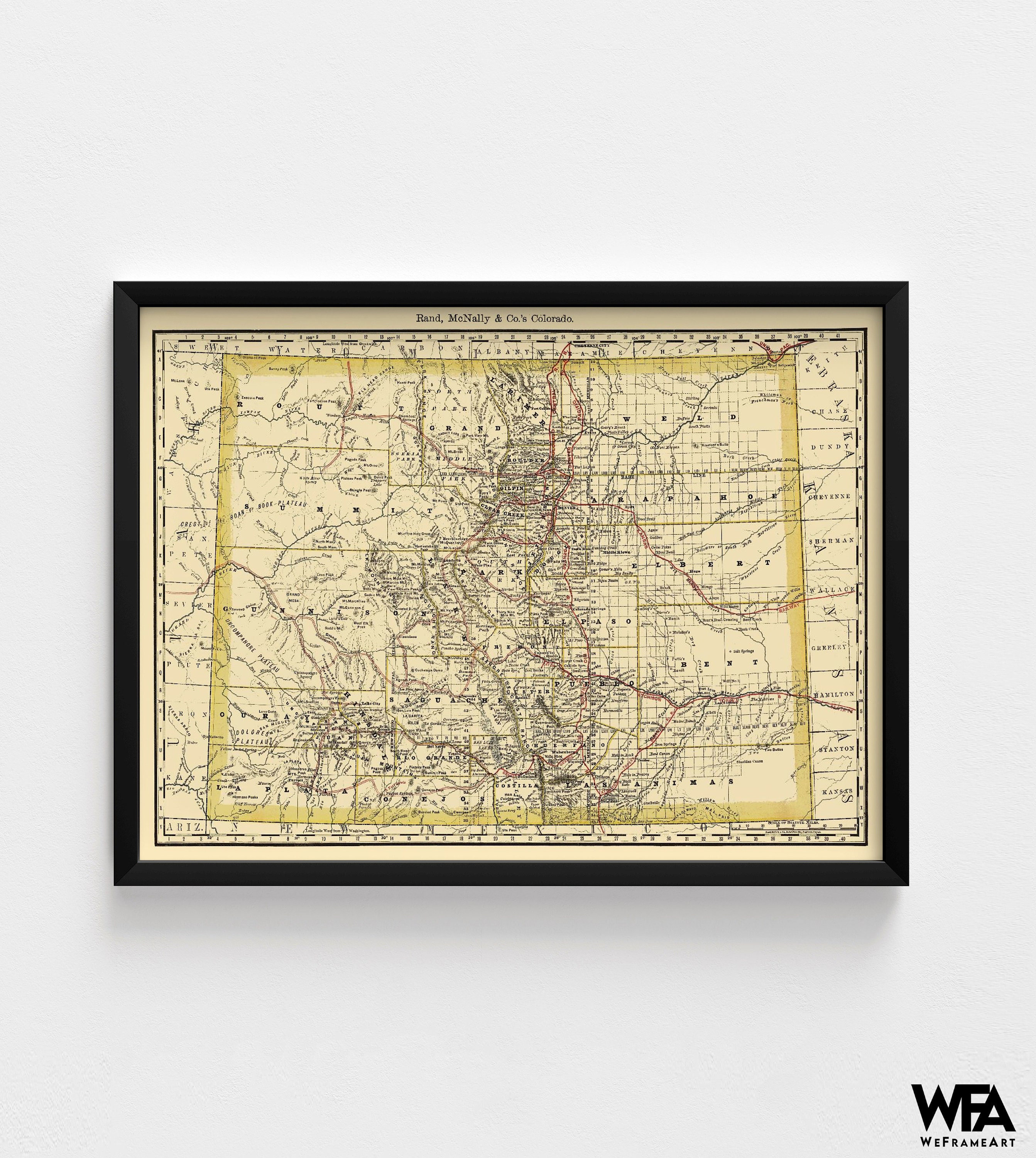 WeFrameArt Framed Colorado Map Print, Geographic Wall Decor, Map Wall ...