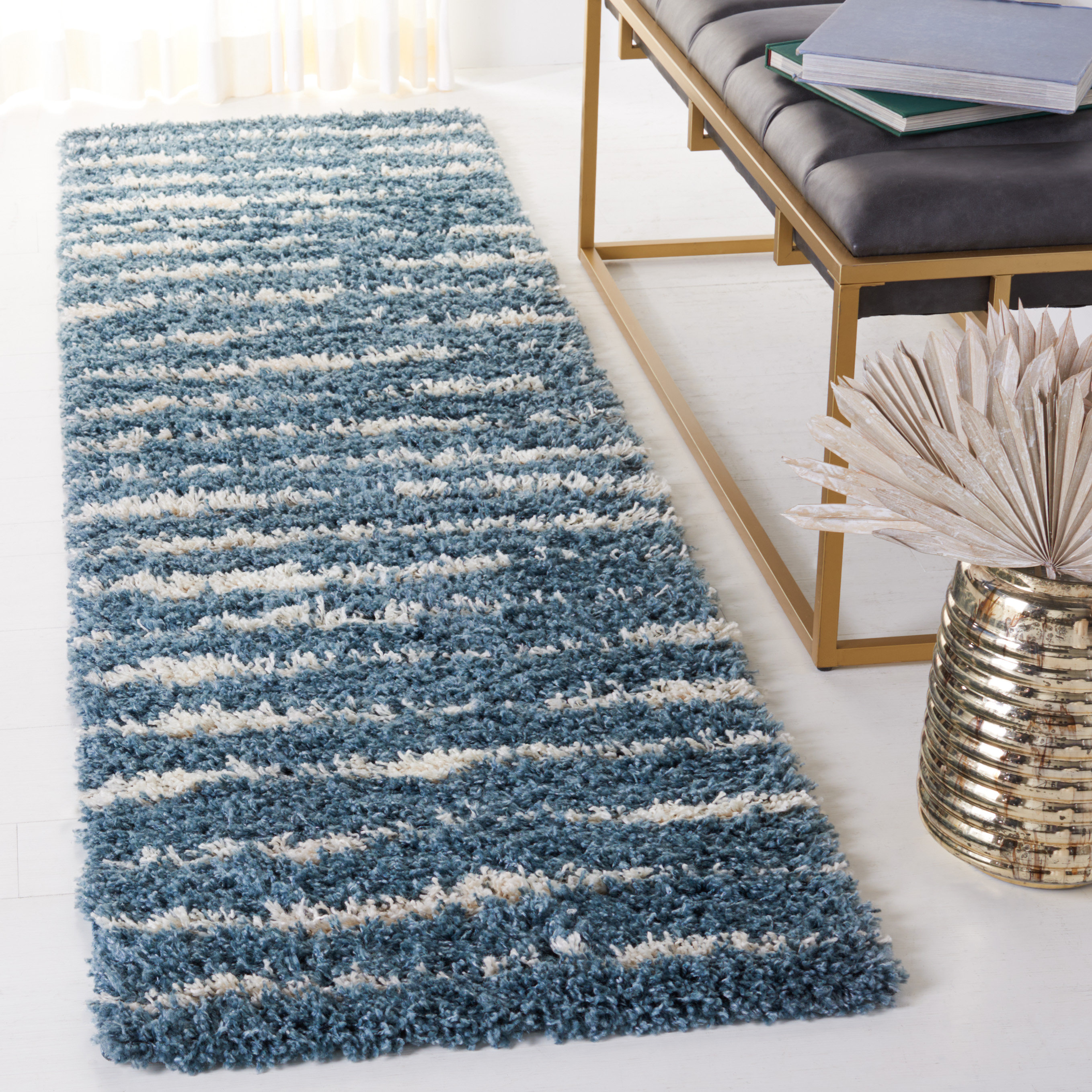 Breakwater Bay Evgeniy Venus Shag 600 Performance Striped Rug | Wayfair