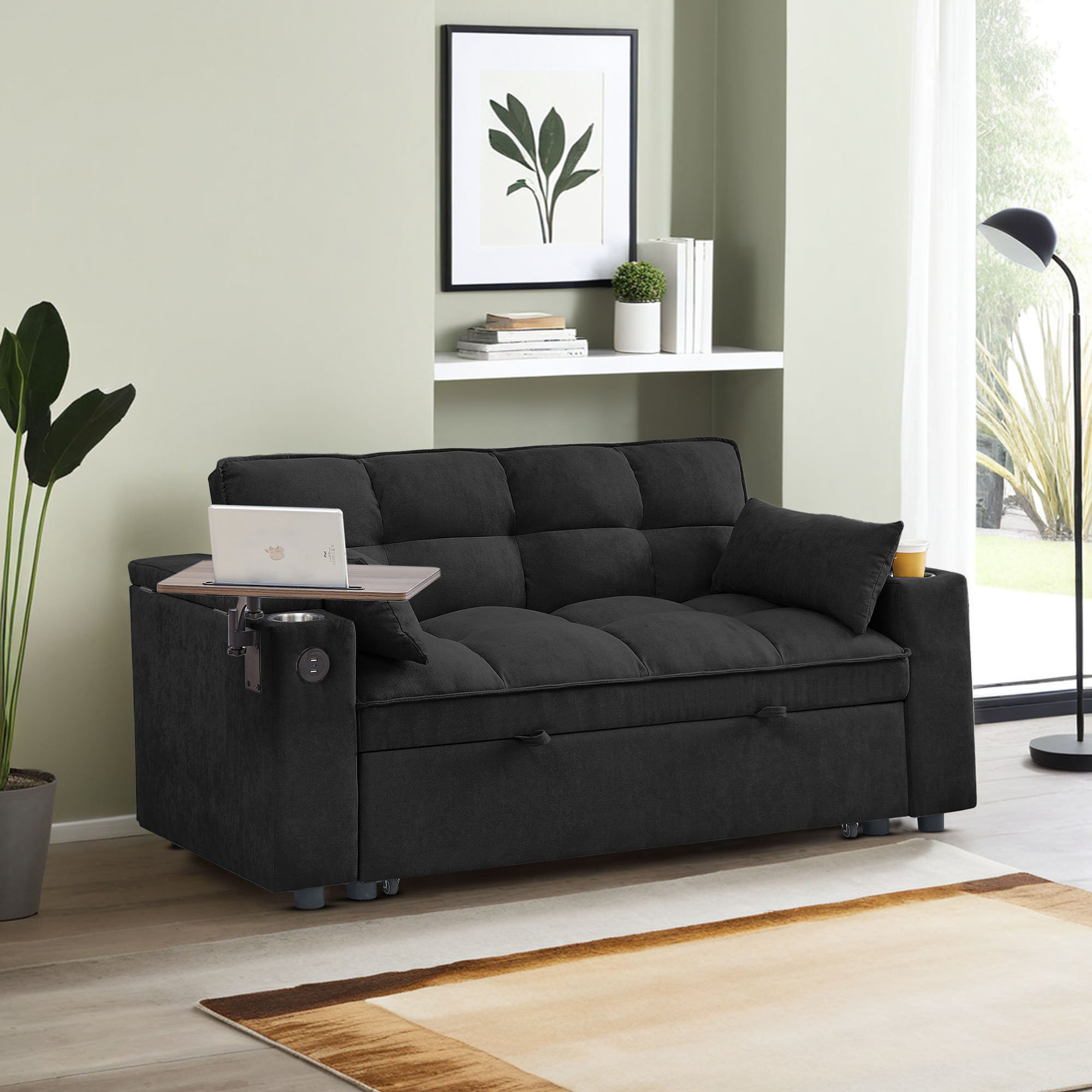 Latitude Run® 65" Wide Convertible Futon Sofa Bed with Pull-Out Sleeper ...