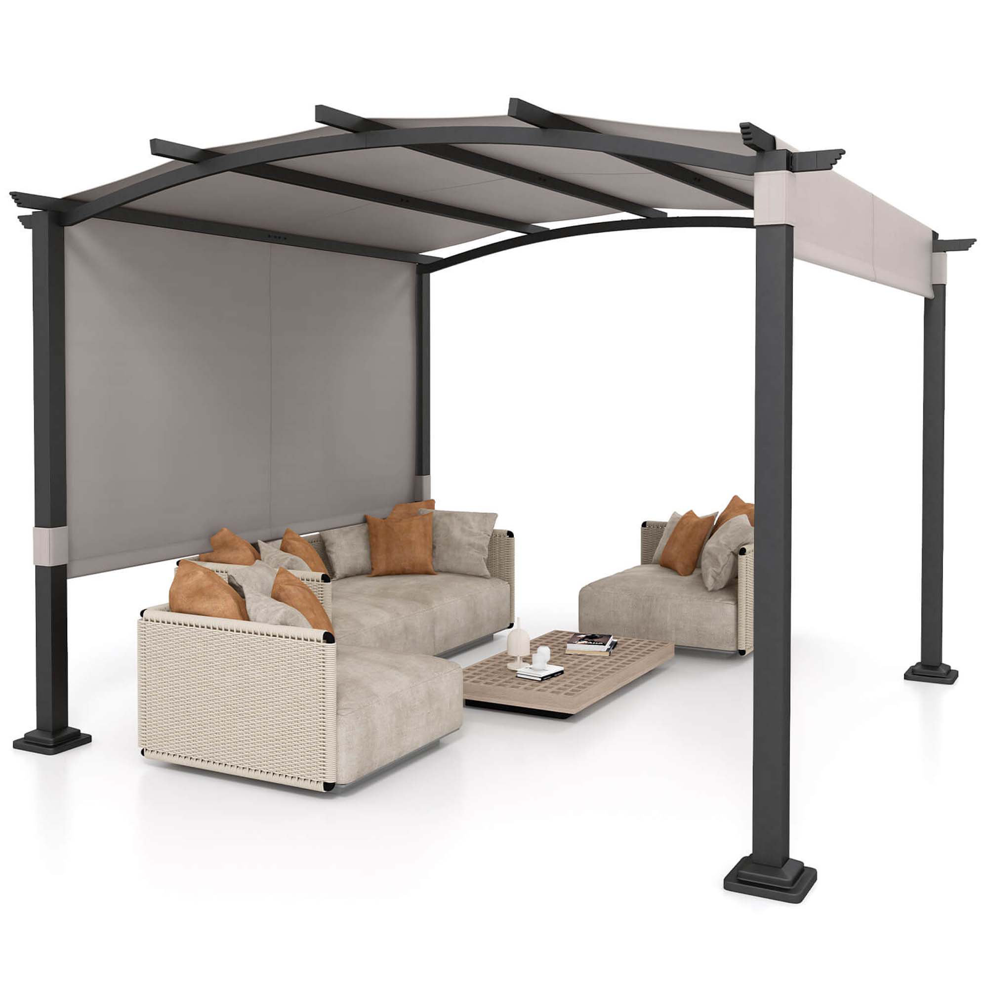 Costway 10' X 10' Outdoor Pergola With Retractable Sunshade Canopy ...