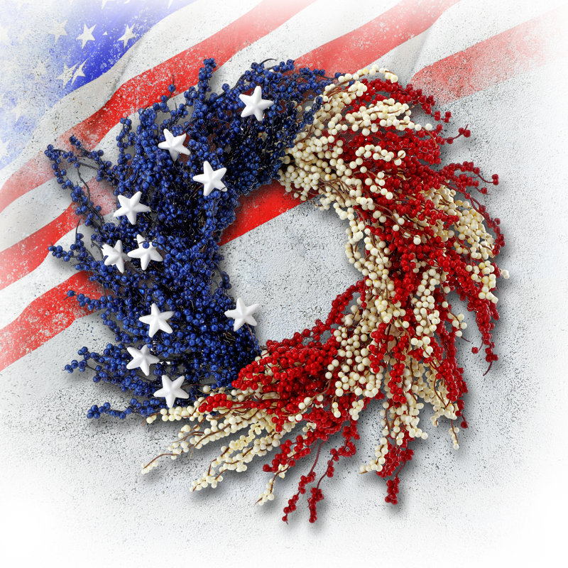 The Twillery Co.® 24" Patriotic Berry & Star Wreath & Reviews | Wayfair