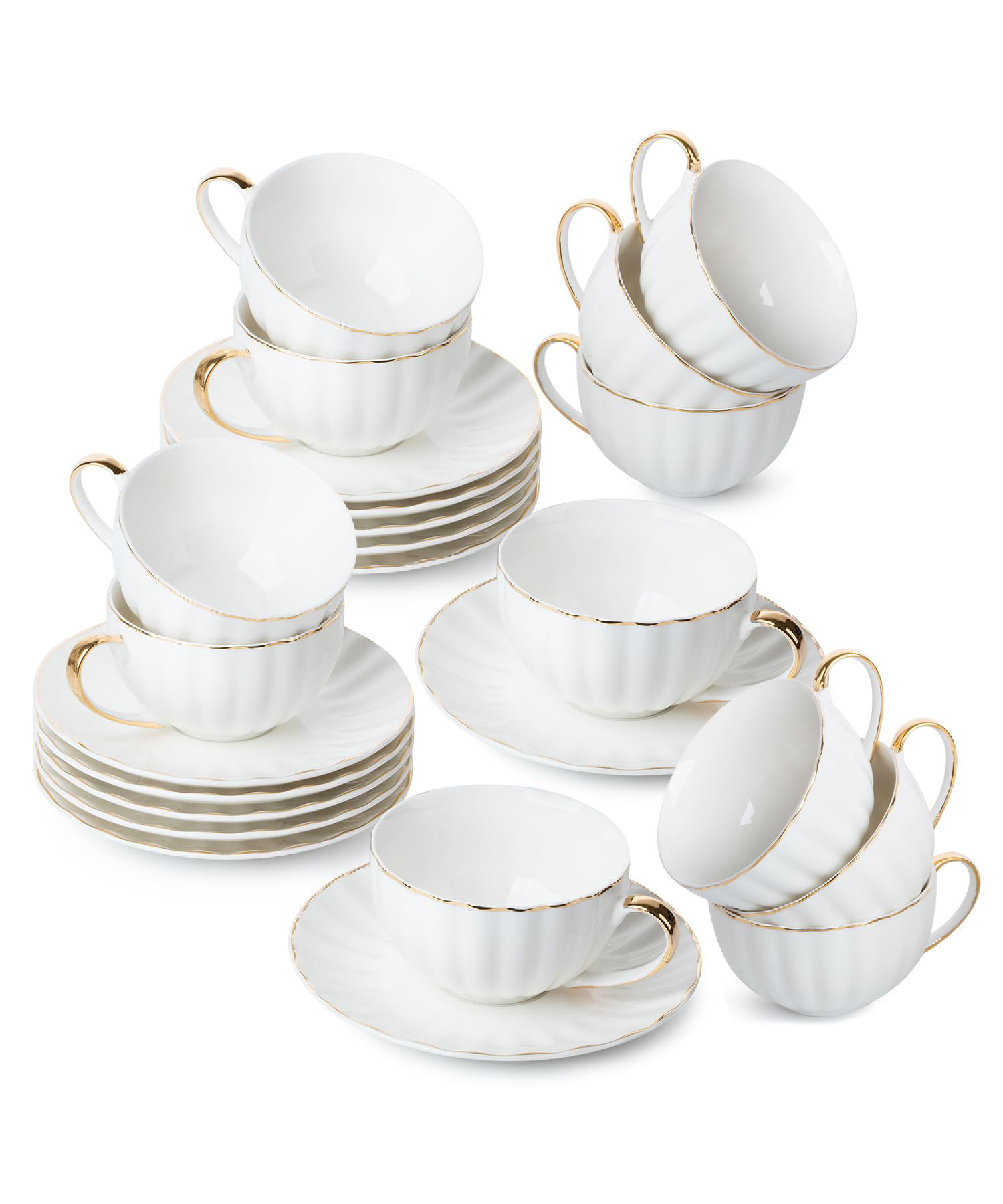 FAST APPLIANCES LLC White Tea Cups And Saucers, 7Oz, Tea Cups Set Of 12 ...