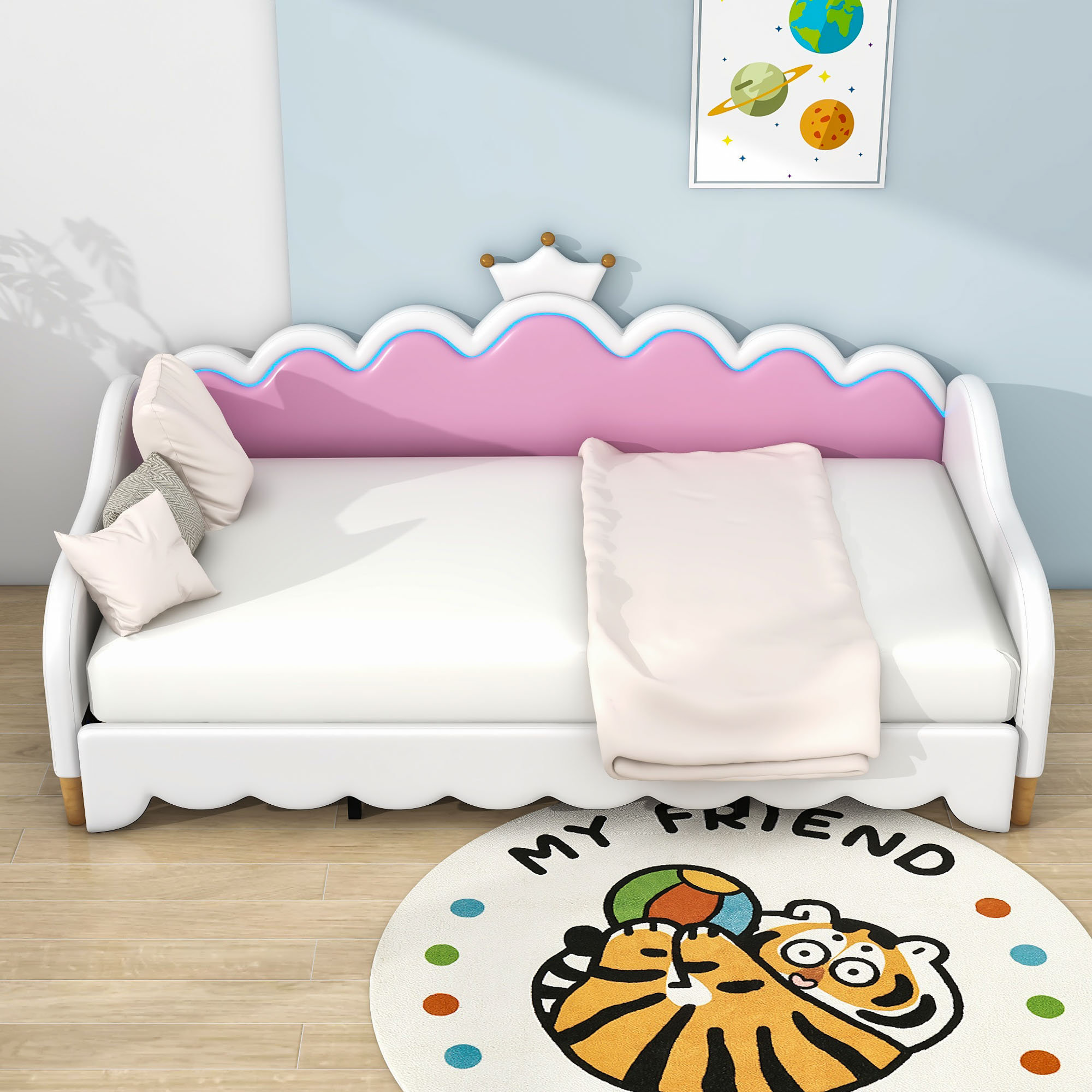 Gemma Violet Twin Upholstered Princess Daybed with Crown Headboard and ...