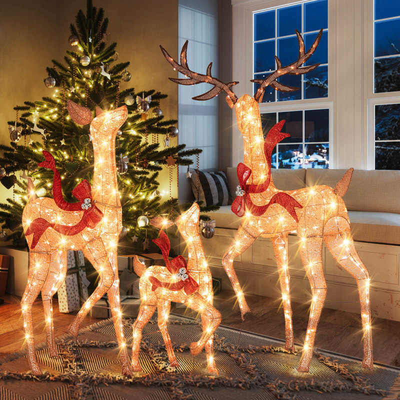 World Menagerie 3 Pcs Large Lighted Christmas Reindeer Family With 440 ...