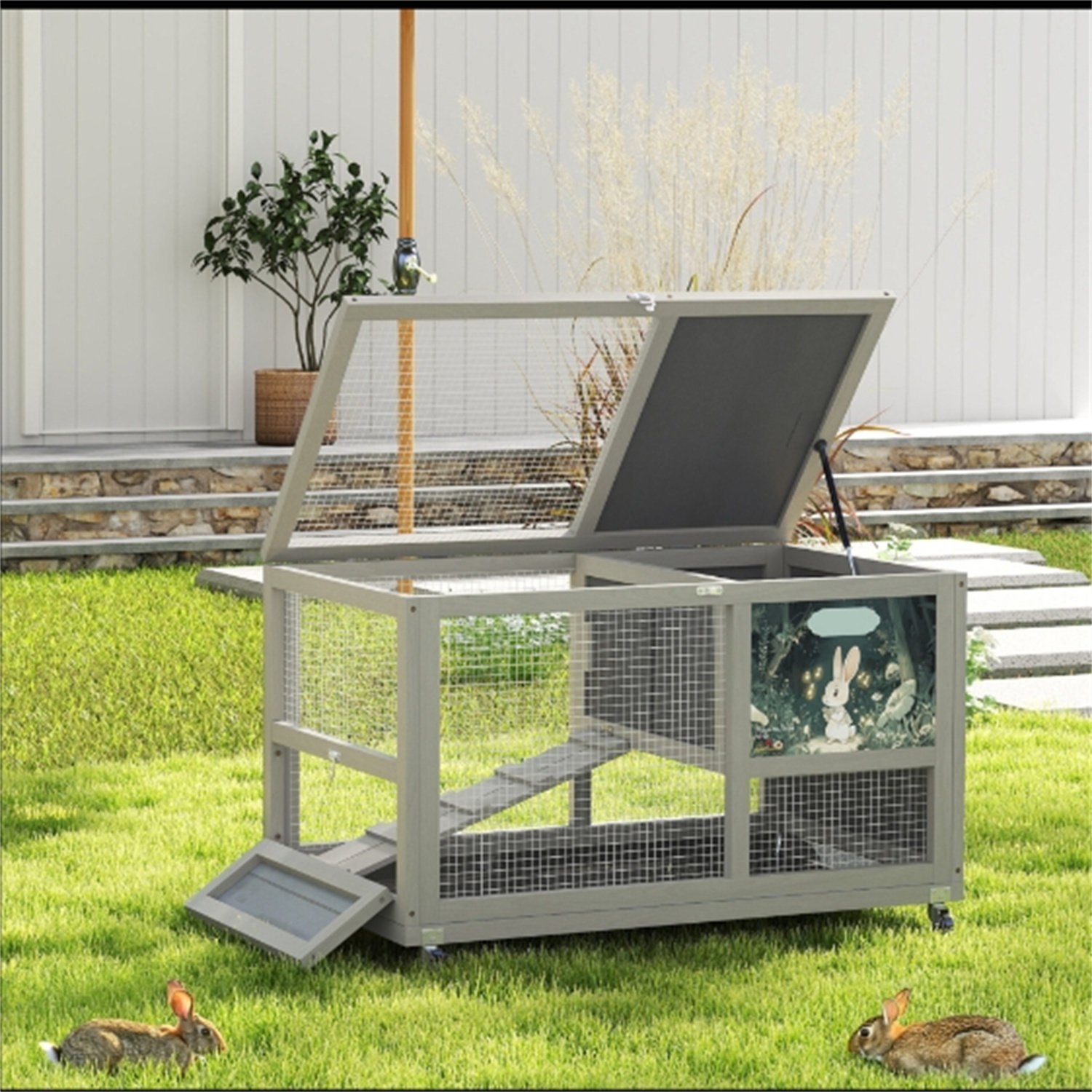 Tucker Murphy Pet™ Double-Layer Wooden Rabbit Cage With Wheels ...