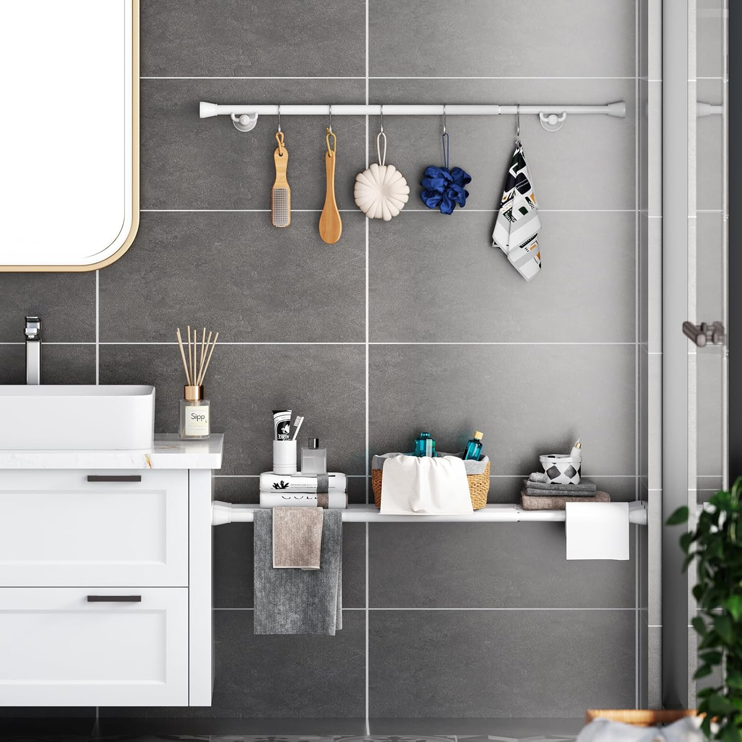 JJbaok Adjustable No-Drill Tension Curtain Rod - Expandable Spring ...