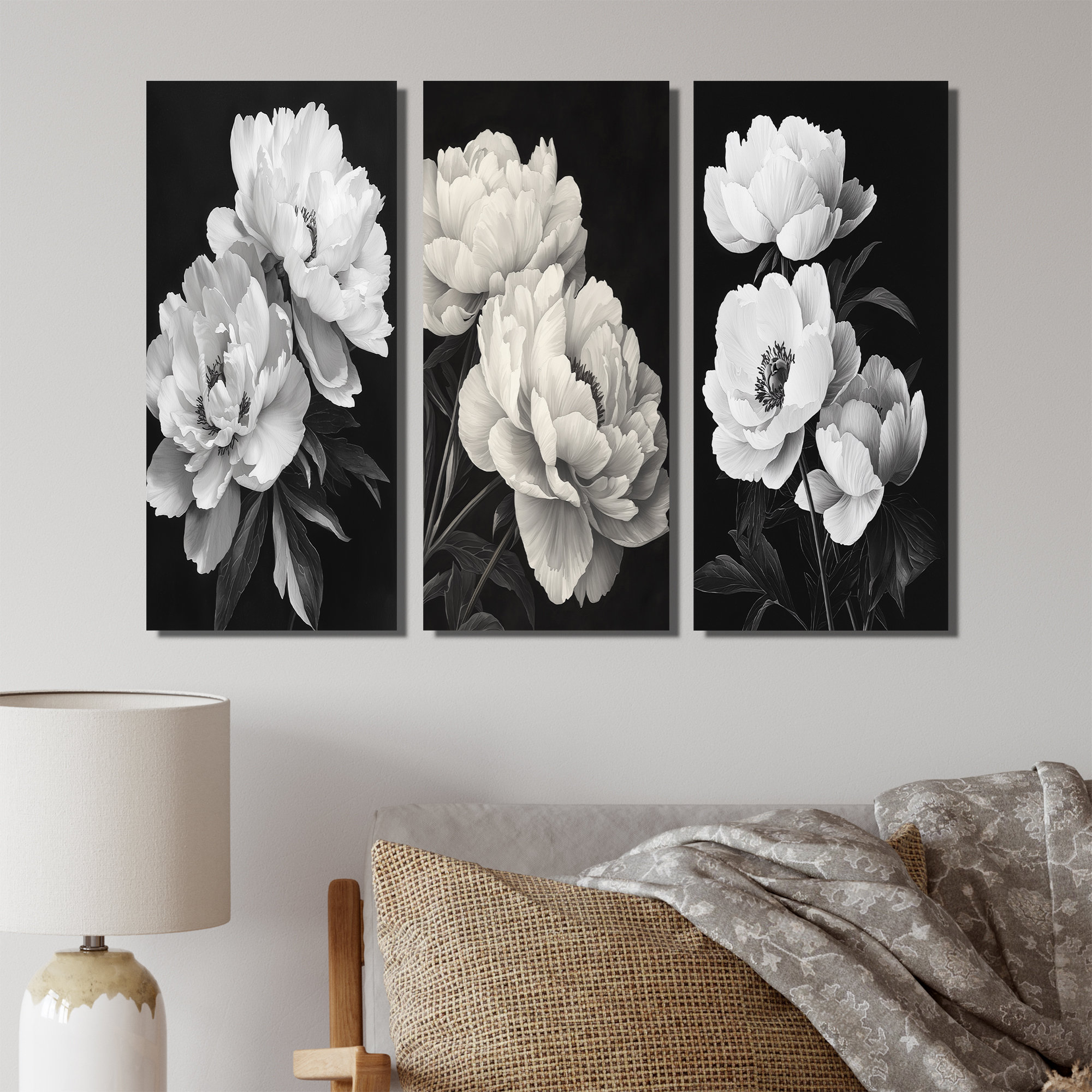 Lark Manor™ Monocrhome Peonies With Dark Veins I - Peonies Large Wall ...