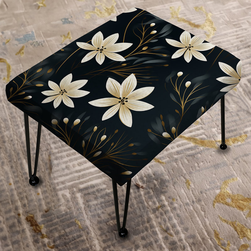 Design Art Black & Ivory Elegant Floral Pattern I - Floral Rectangle ...