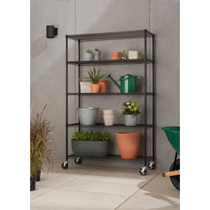 TRINITY Black 5-Tier Outdoor NSF Steel Garage Storage Shelving Unit w ...
