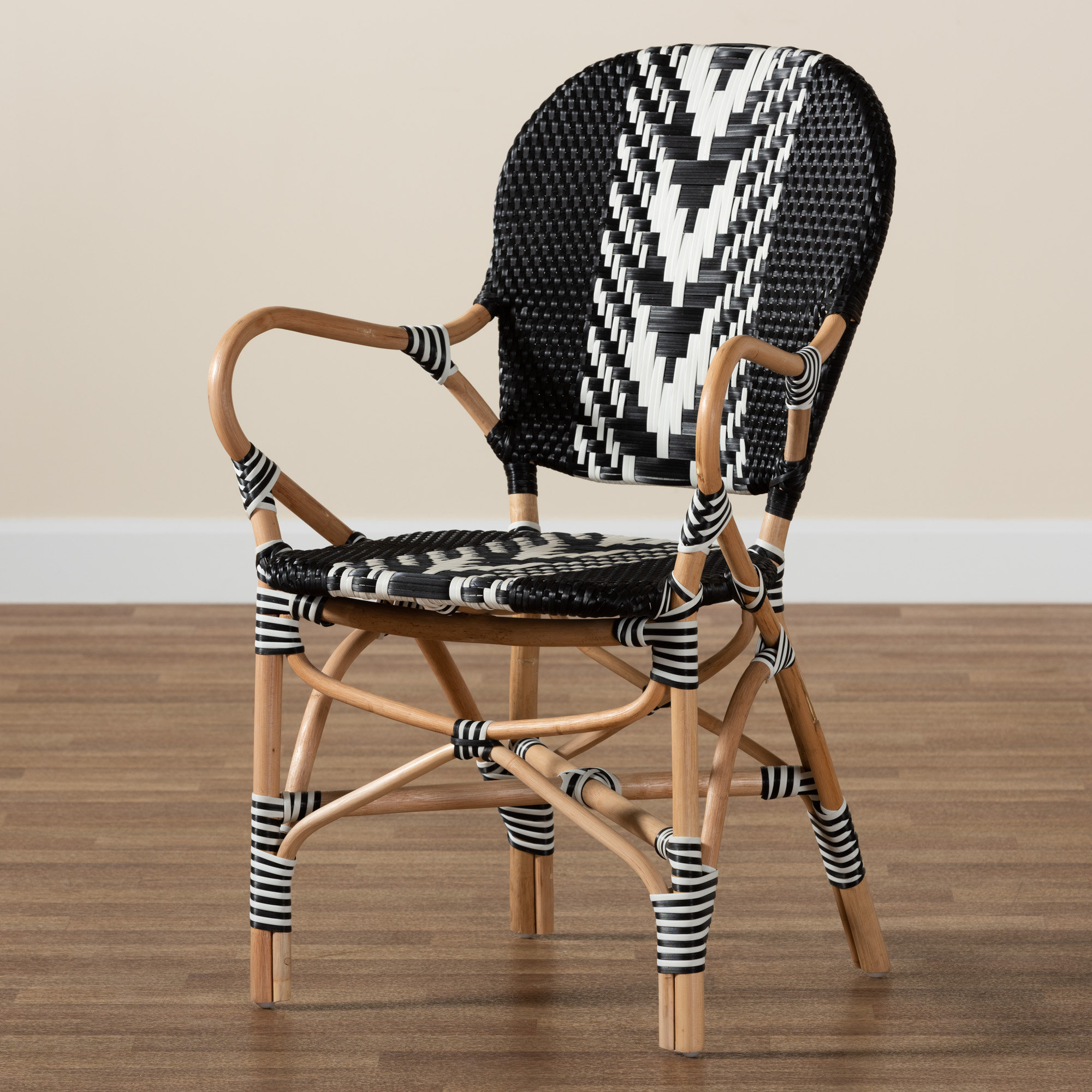 Bay Isle Home™ Brentin Rattan Arm Chair in Black/White/Natural Brown ...