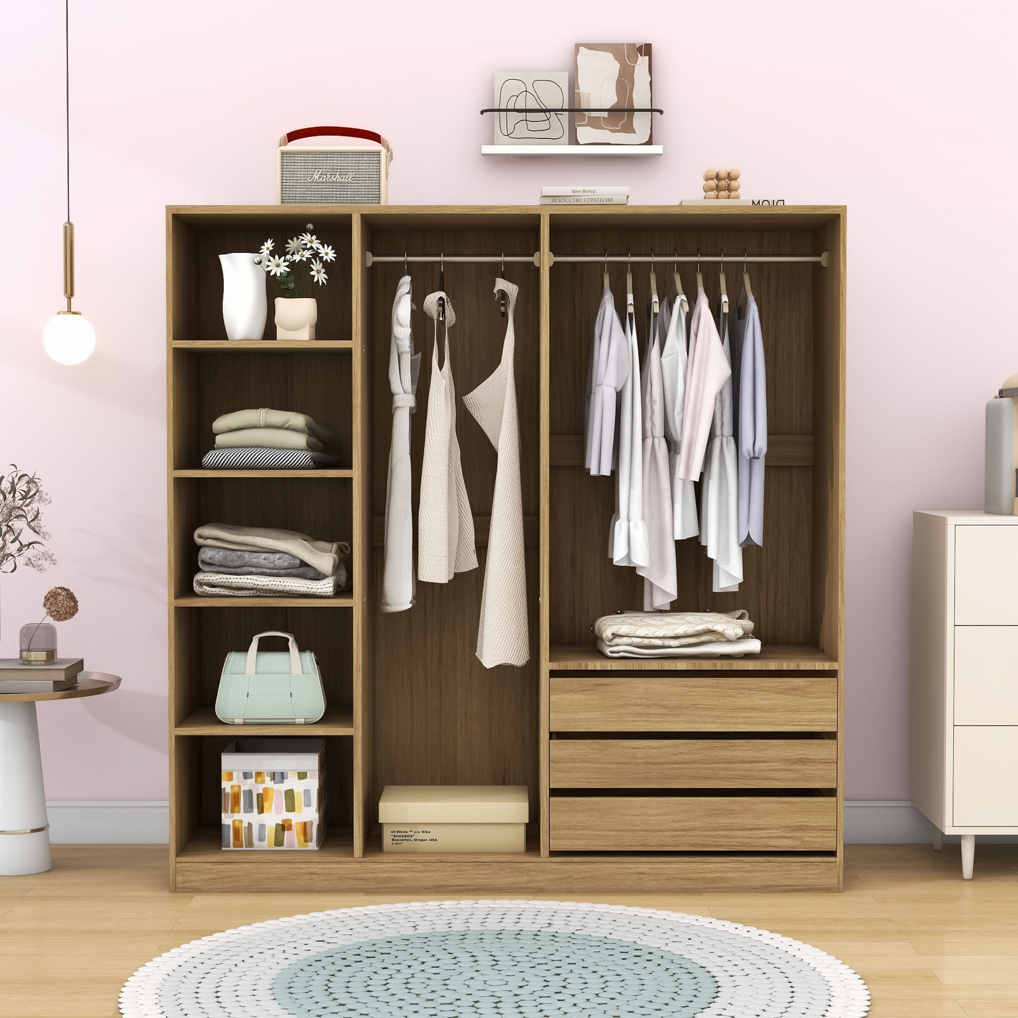 Latitude Run® Spacious Doorless Wardrobe with Clothes Rod, Storage ...