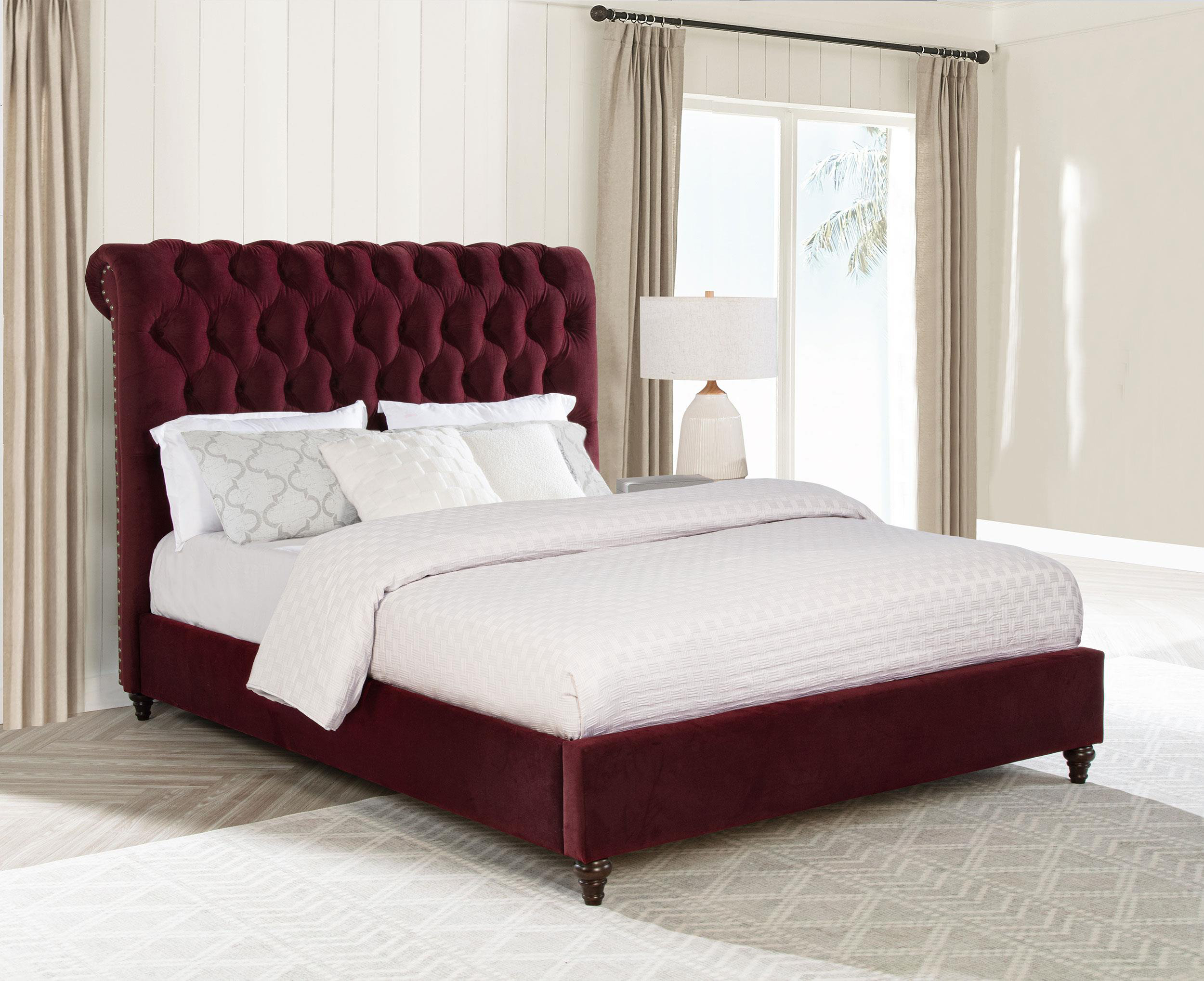Alcott Hill® Gunthar 57-Inch Upholstered Panel Bed Wine Red | Wayfair