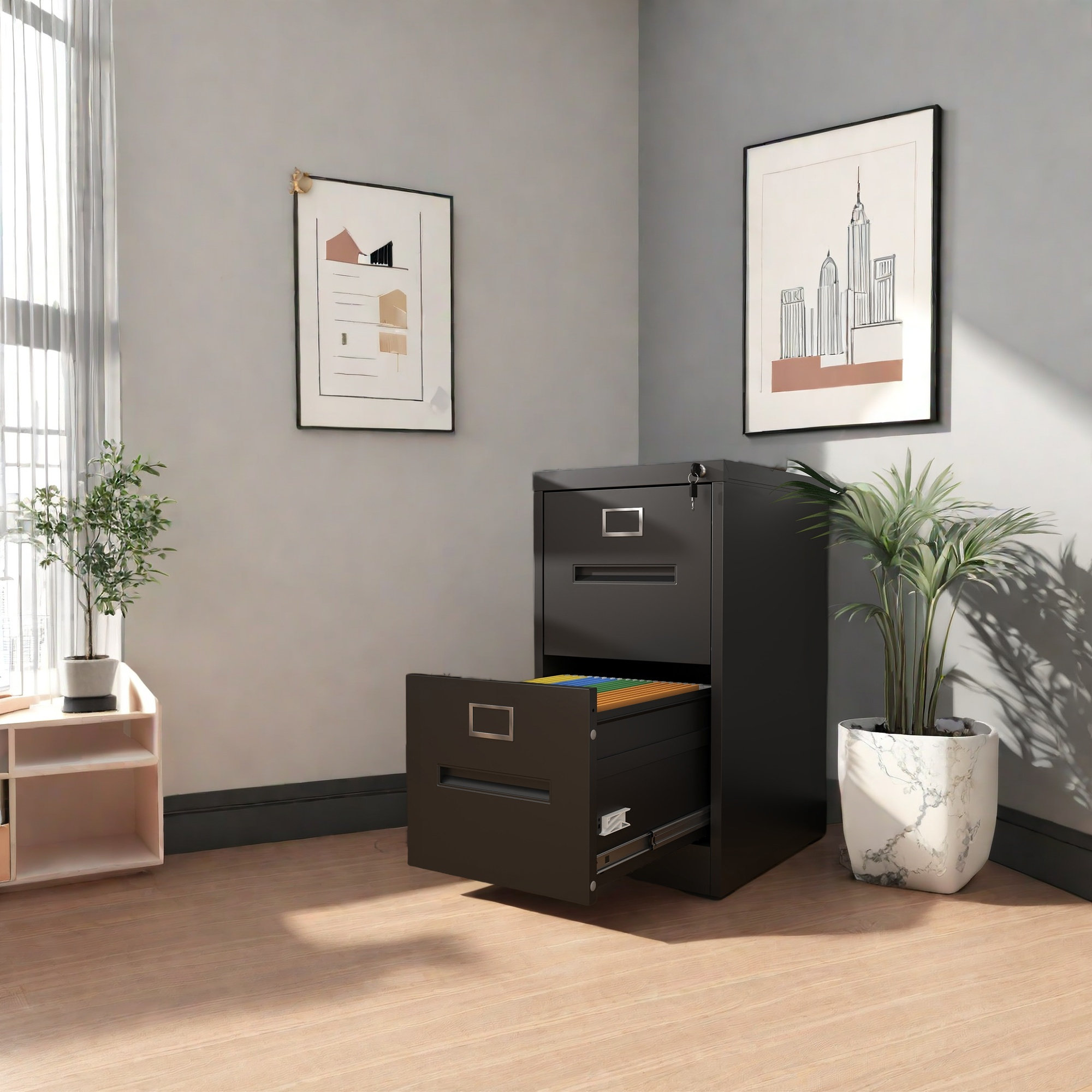 FAR AND NEAR 2 Drawer File Cabinet With Lock Metal Vertical File ...