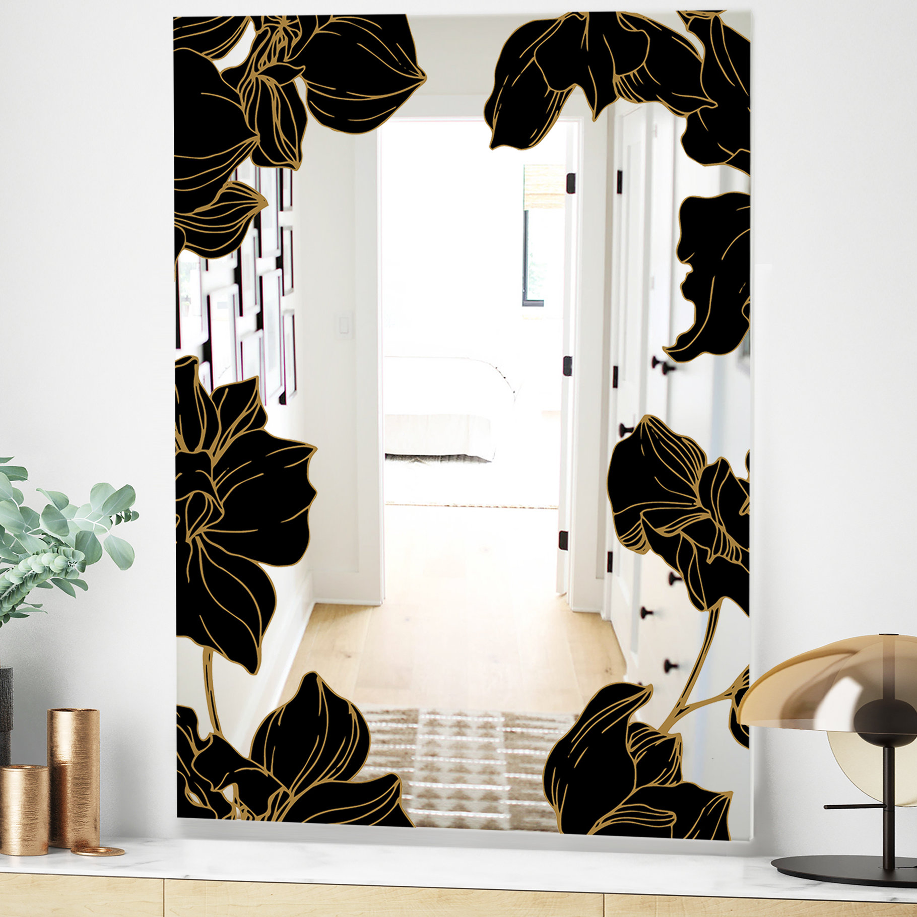 East Urban Home Botanical Obsidian Floral Glam Frameless Bathroom ...
