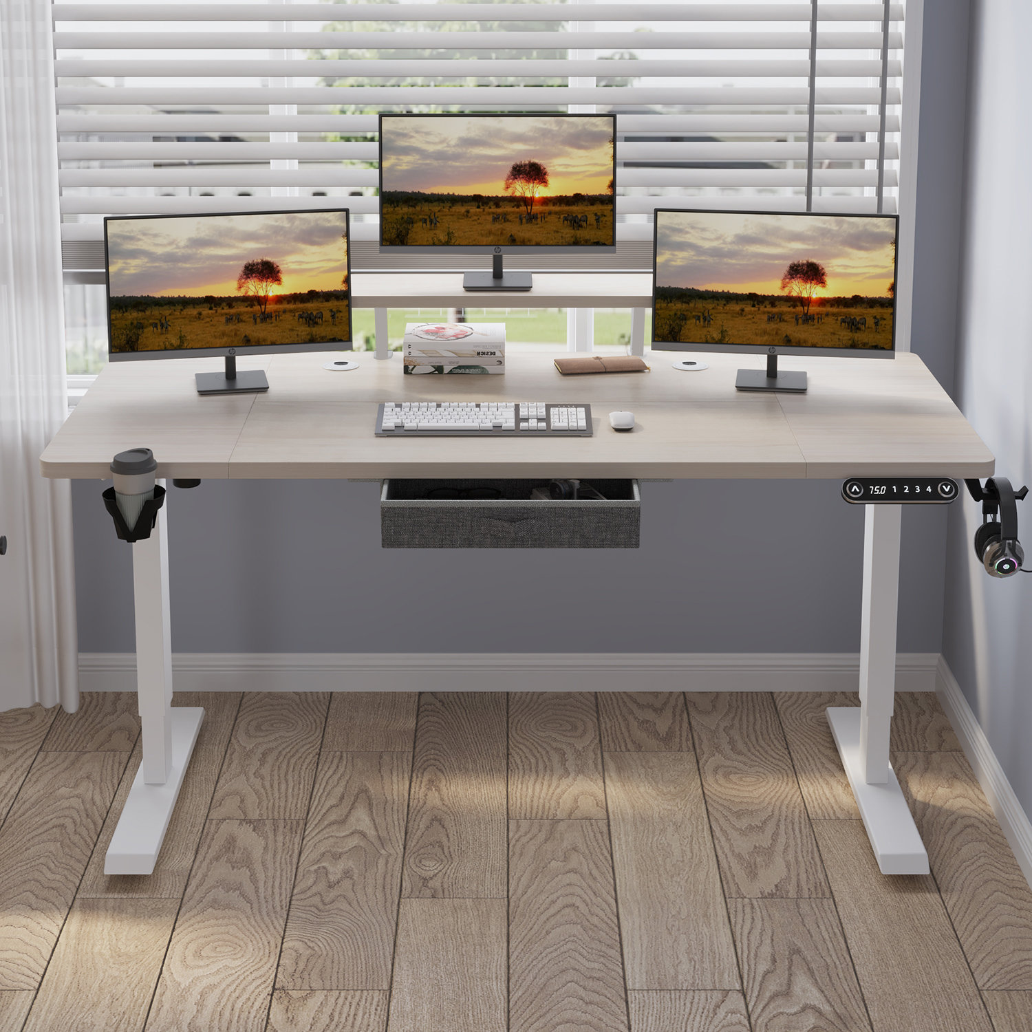 Inbox Zero Lasherrie Height Adjustable Standing Desk With A Layer ...