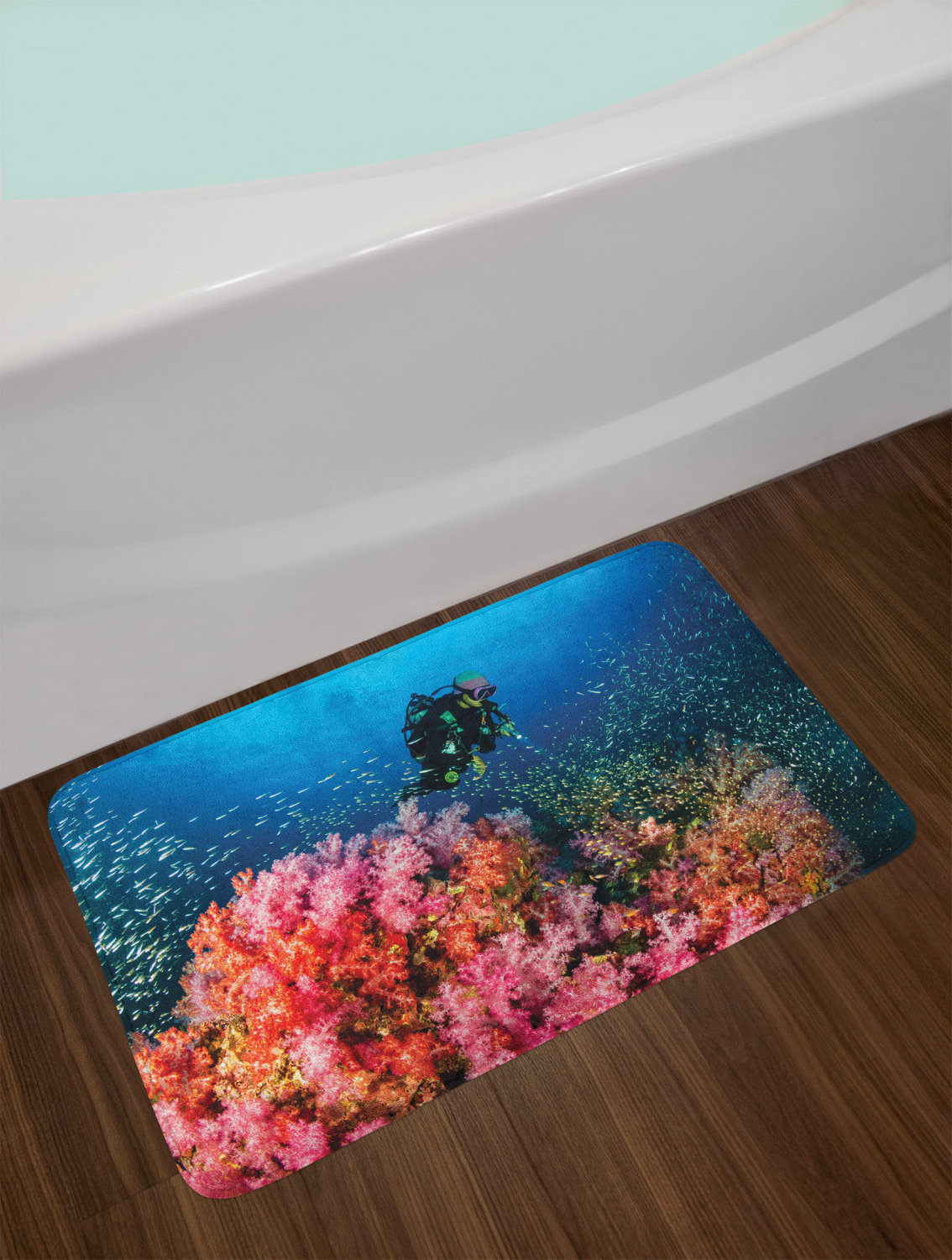 East Urban Home Coral Reef Setting in the Ocean Bath Rug | Wayfair