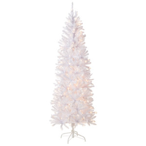 The Holiday Aisle® Kingswood Fir White Pencil Tree with Clear Lights ...