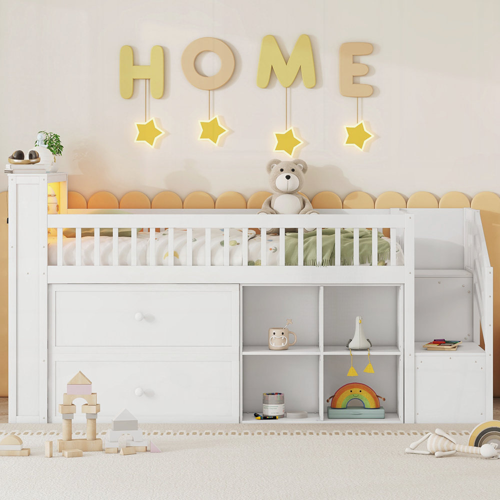 Sotorysofa Wooden Bed With LED,Bookshelf,Storage Drawers And Shelves ...