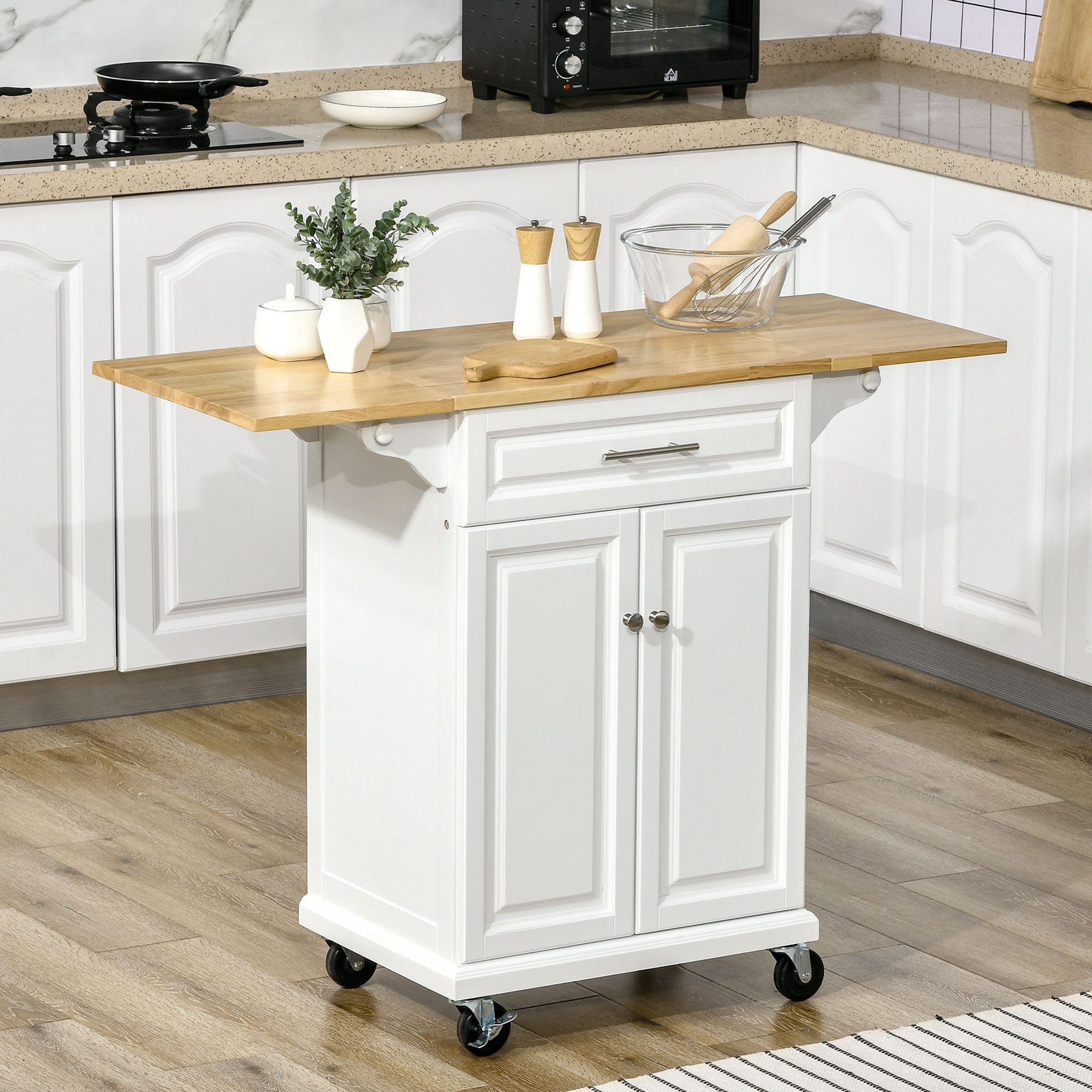 Lark Manor Kitchen Island with Drop Leaf Trolley Cart on Wheels Drawer ...