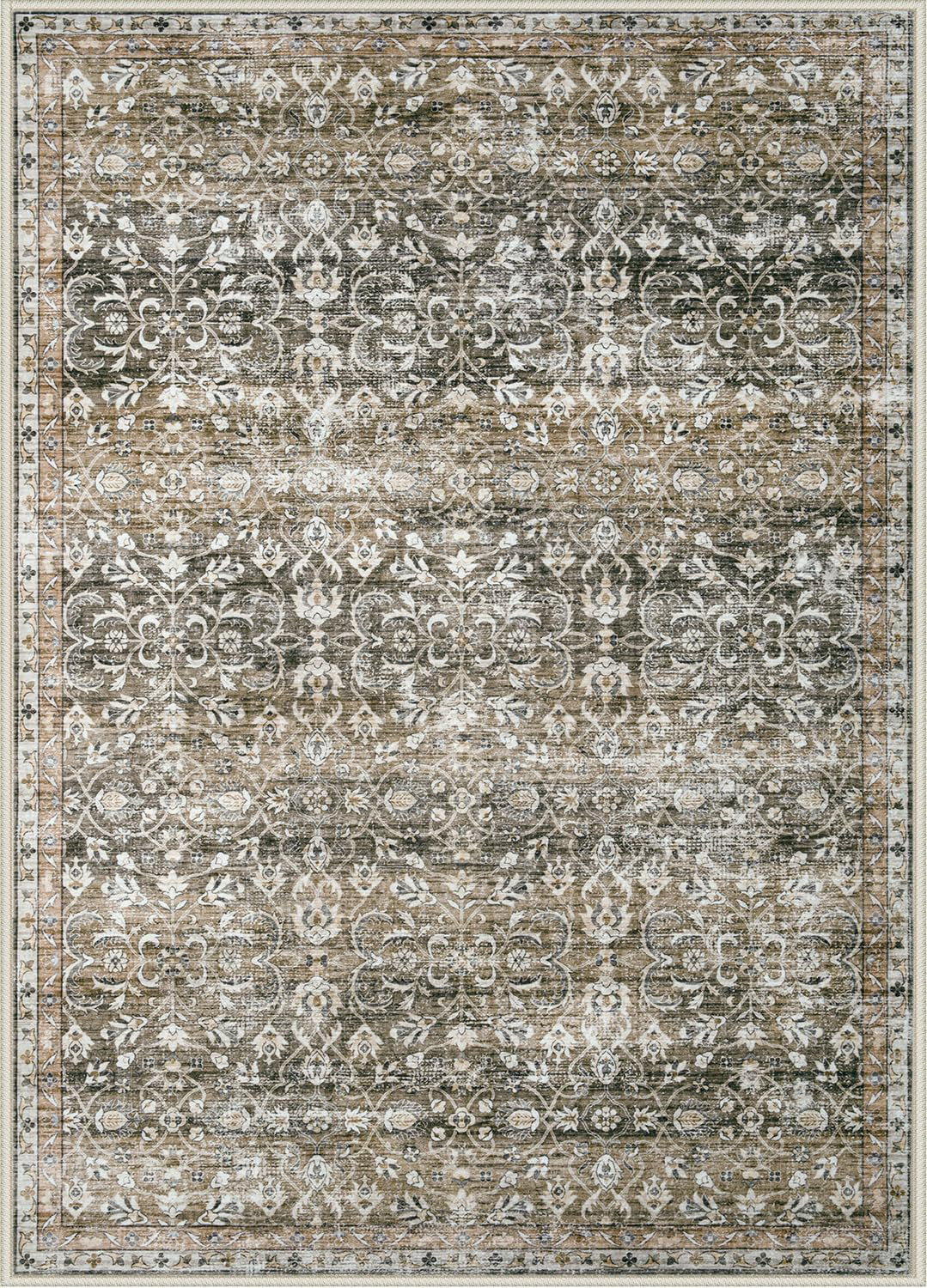 Latitude Run® Washable Area Rug 5X7: Vintage Neutral Rugs Non Slip Low ...
