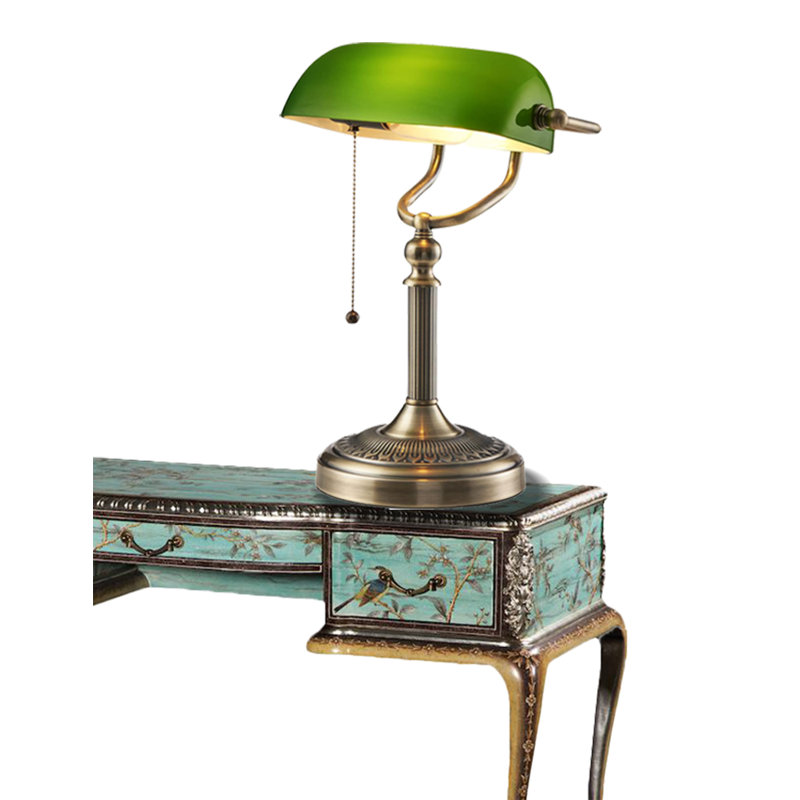 Rosdorf Park White Border Glass Banker Desk Lamp | Wayfair