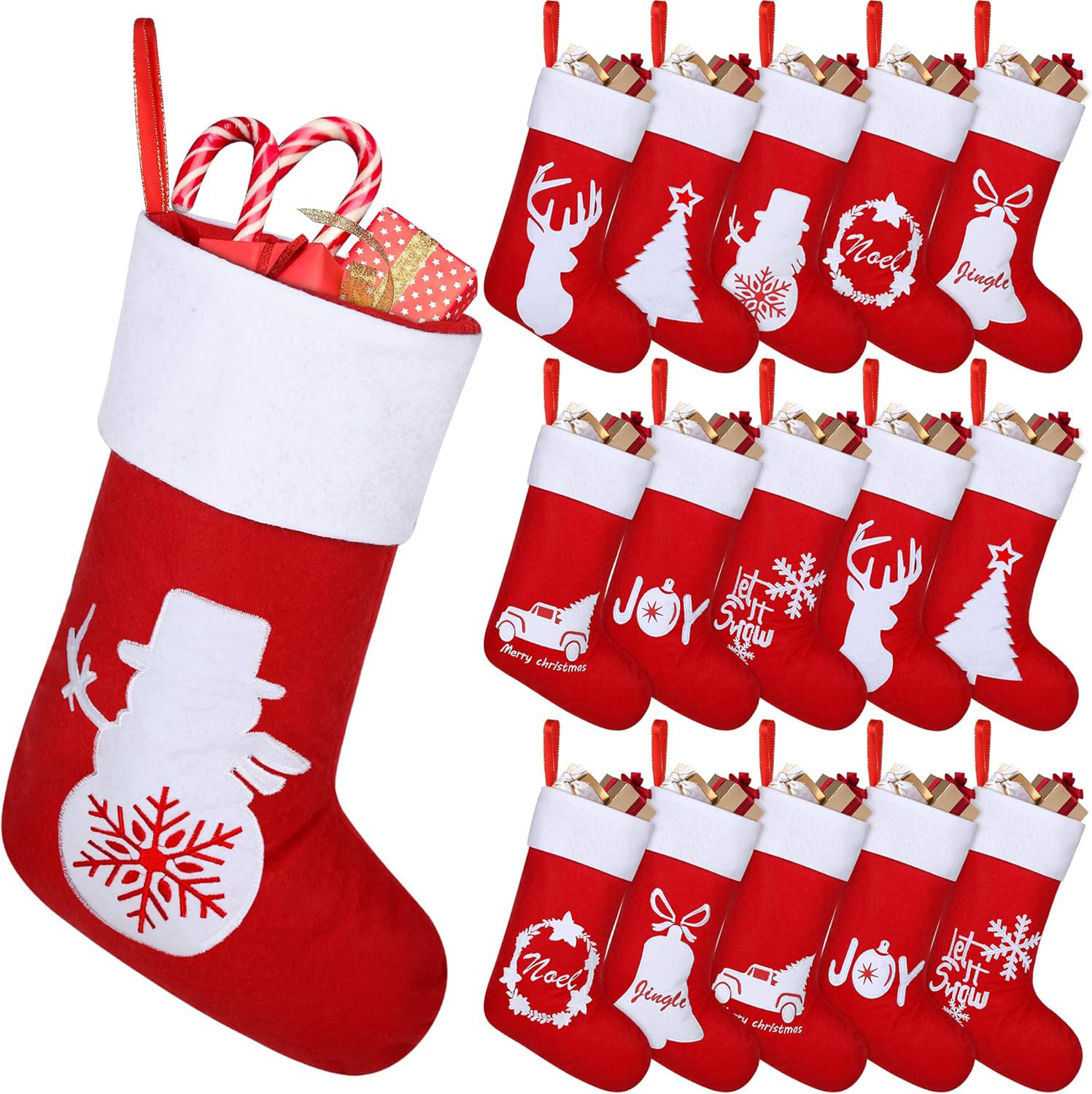AMIBZ 16 Pack Felt Christmas Stockings,Red Xmas Fireplace Hanging ...