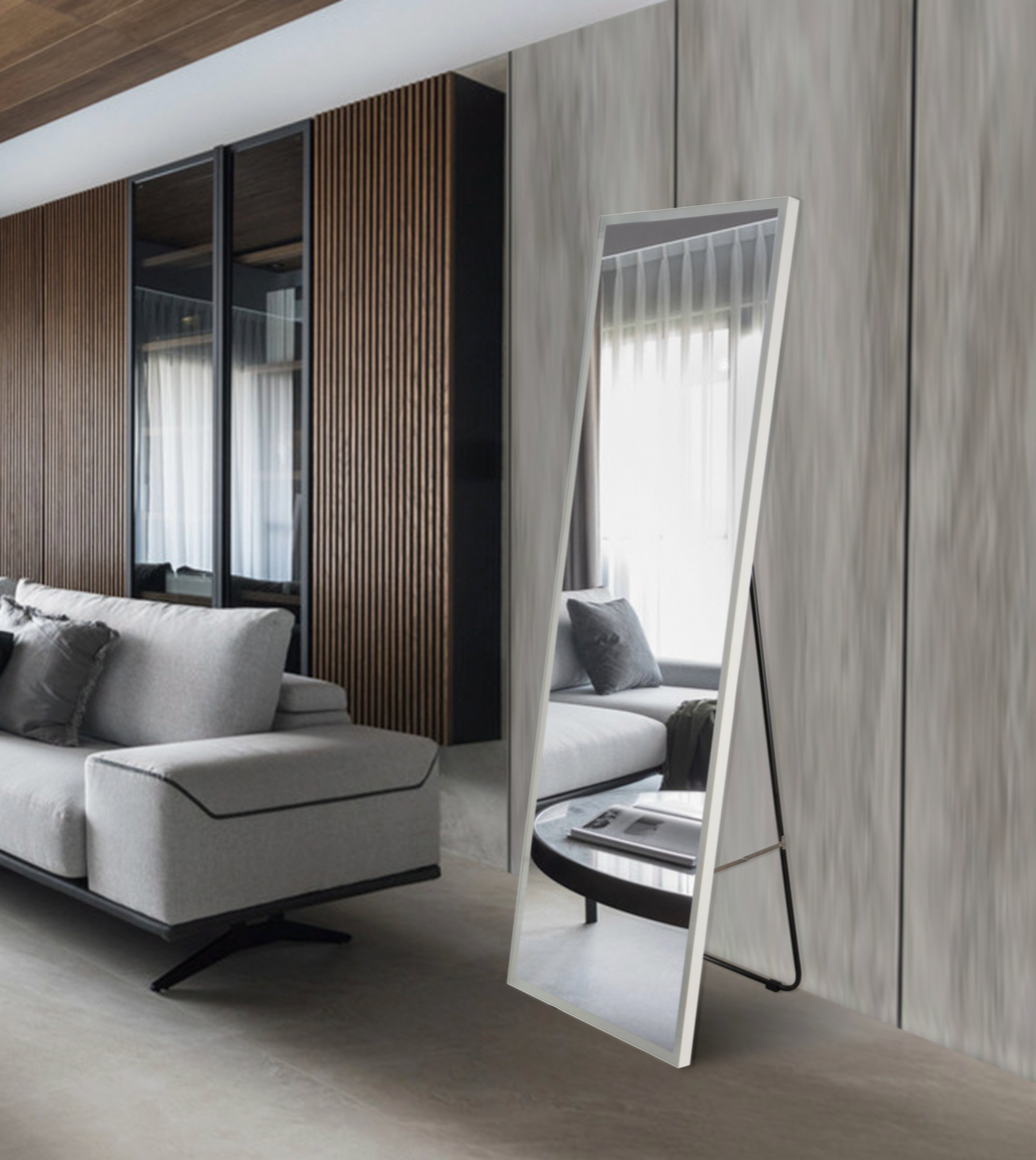 Wrought Studio Miroir pleine longueur 62 * 16 avec lumières DEL, grand miroir autoportant ...