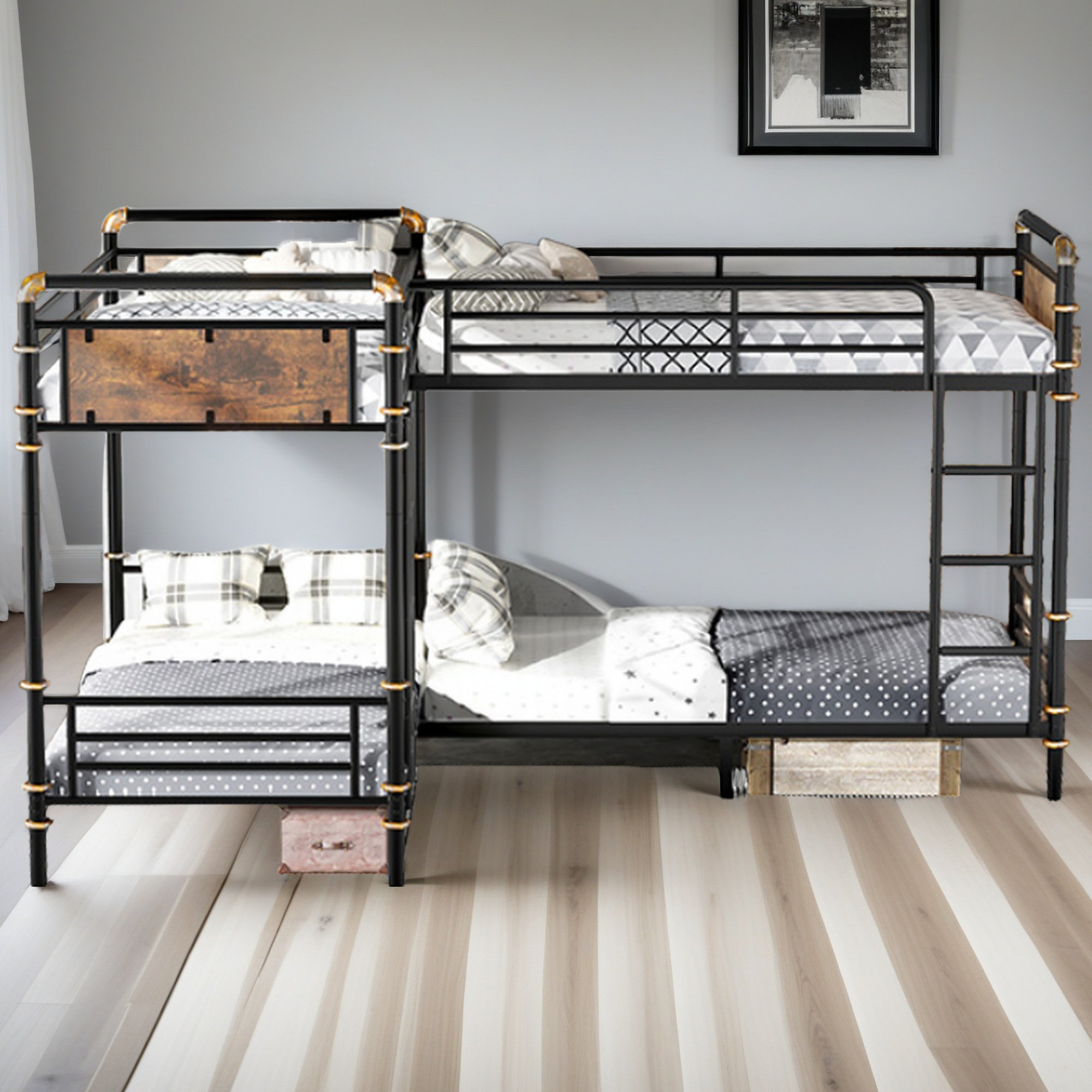 Mason & Marbles Quad Bunk Bed For 4 Kids, Heavy Duty Metal Twin Bunk ...