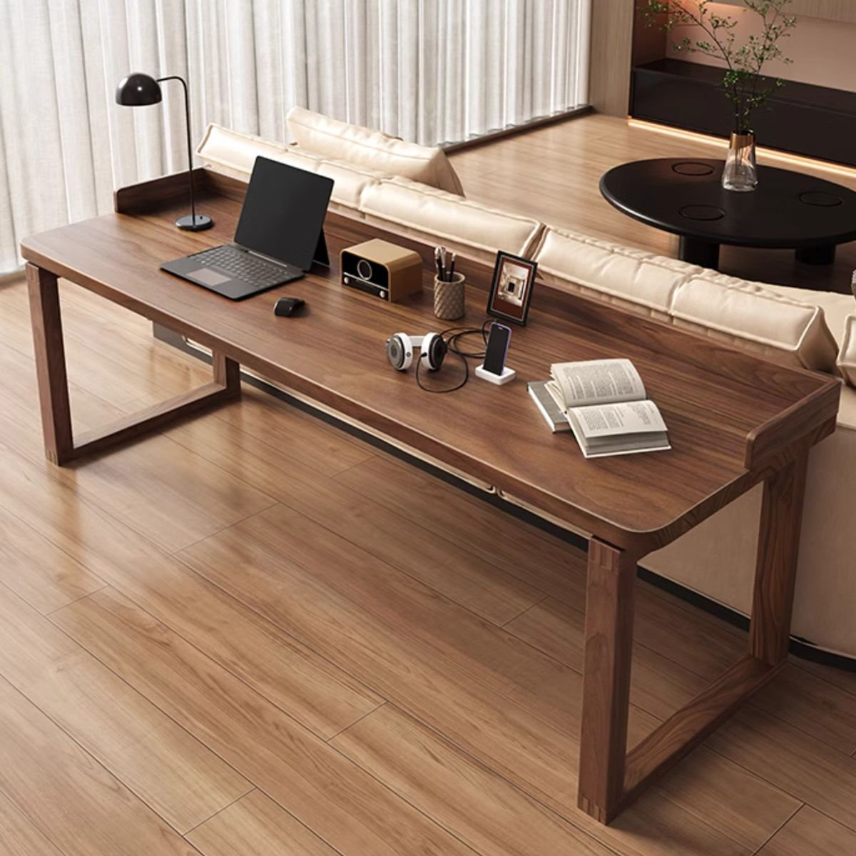 Groove Interior Dark walnut Rectangular Solid Wood desk | Wayfair