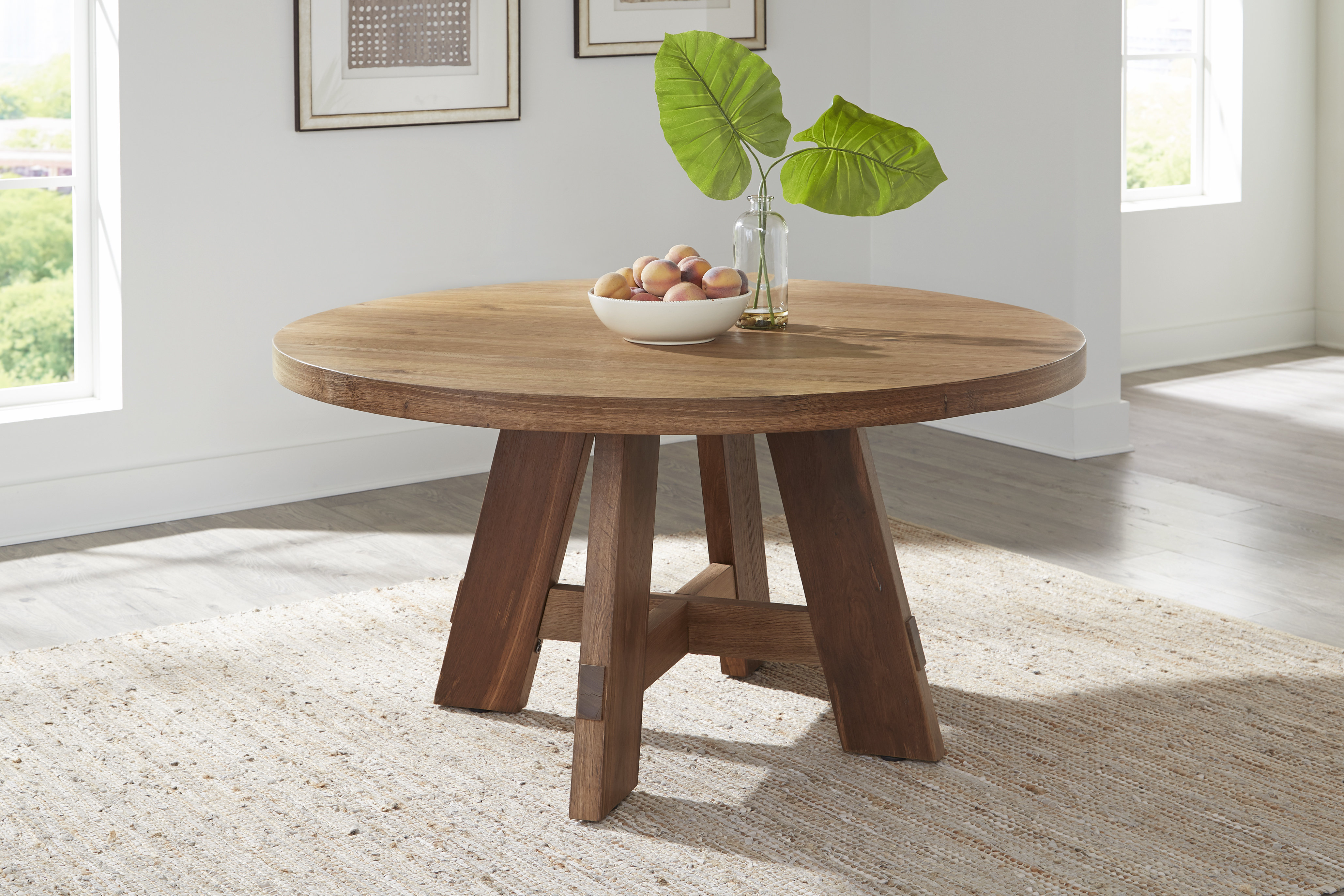 Ebern Designs Round Wood Natural Oak Dining Table & Reviews | Wayfair