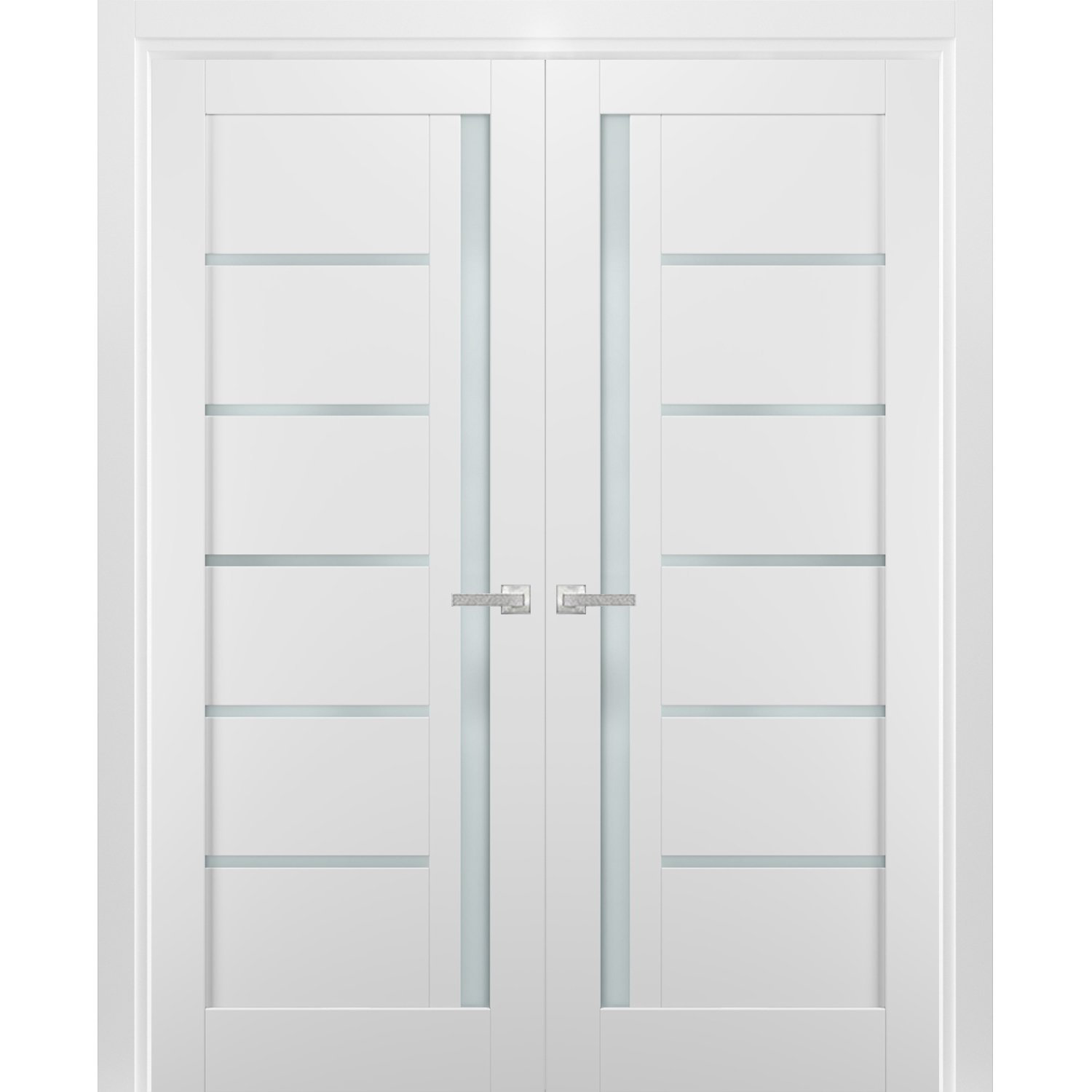 SARTODOORS Quadro Frosted Glass French White Doors with Installation ...