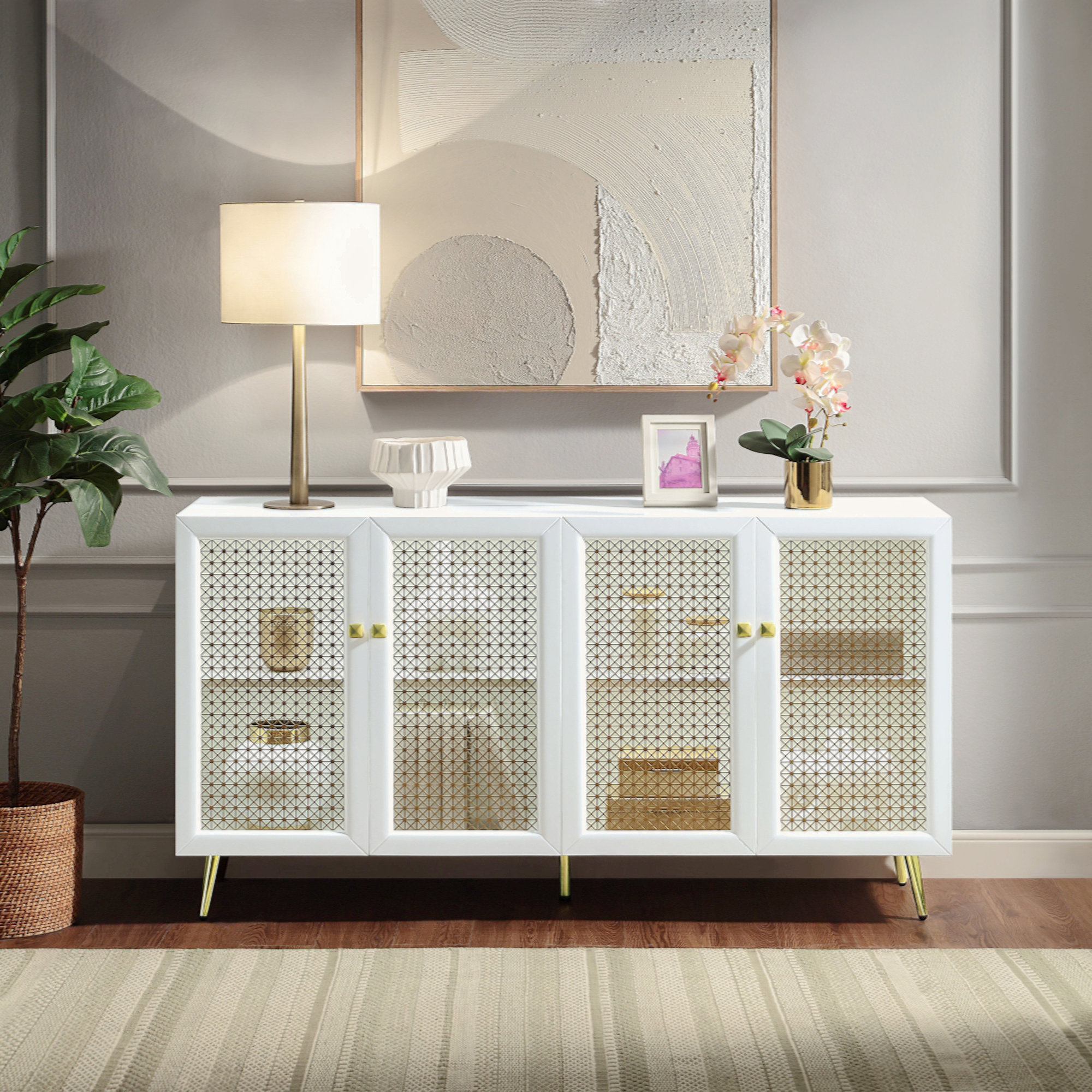 Latitude Run® White High Gloss Finish Console Cabinet W/ LED | Wayfair