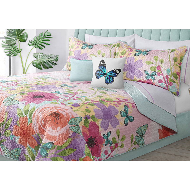 Safdie & Co. Inc. Pink/Blue/Green Microfiber Quilt Set & Reviews | Wayfair