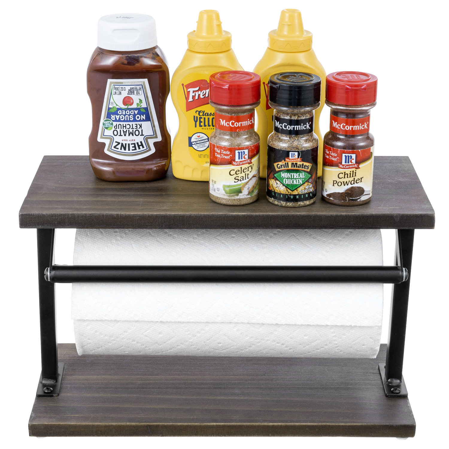 17 Stories Dark Brown Tabletop Spice Display Rack with Paper Towel ...