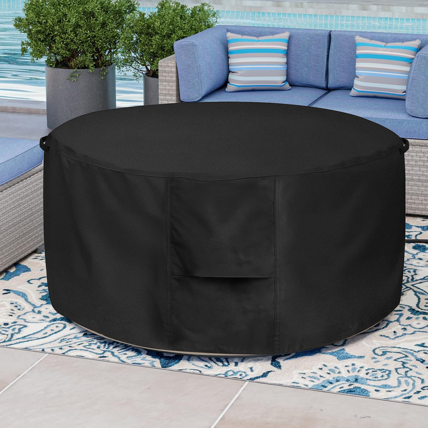 Arlmont & Co. Round Fire Pit Cover, All-Weather Dustproof Black Patio ...