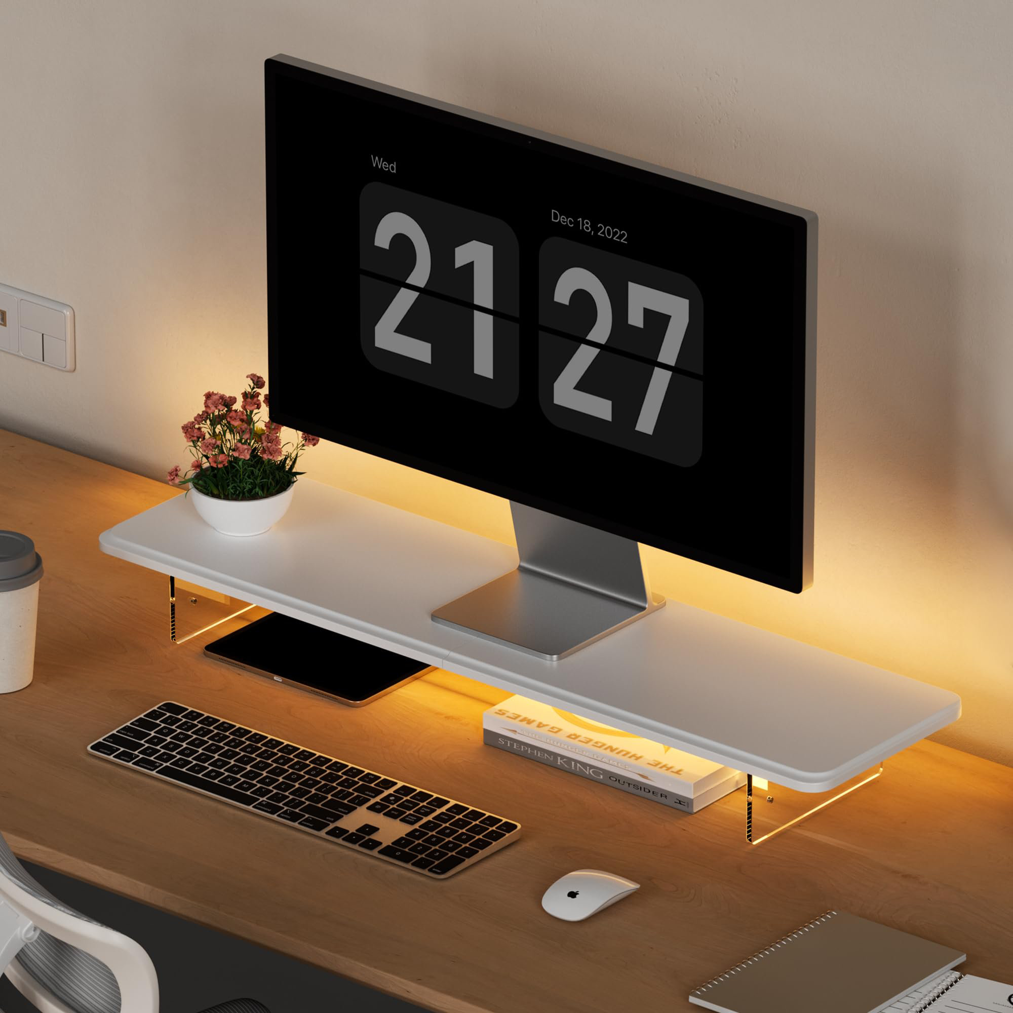 Inbox Zero Monitor Stand Riser,31.5-Inch LED Light Wood Computer ...