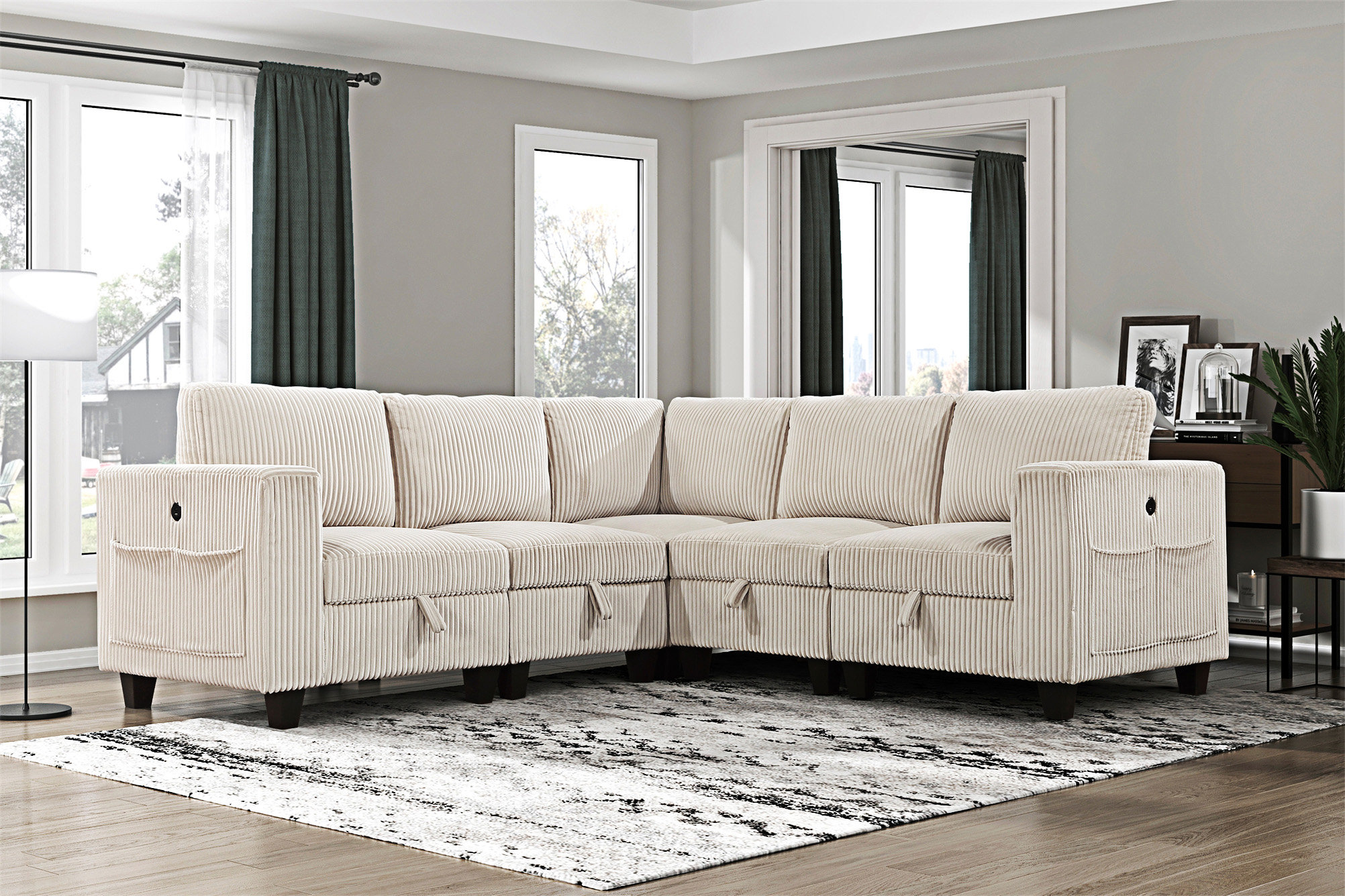 Latitude Run® 5-Piece Modular Sectional With Storage Seats, Side ...