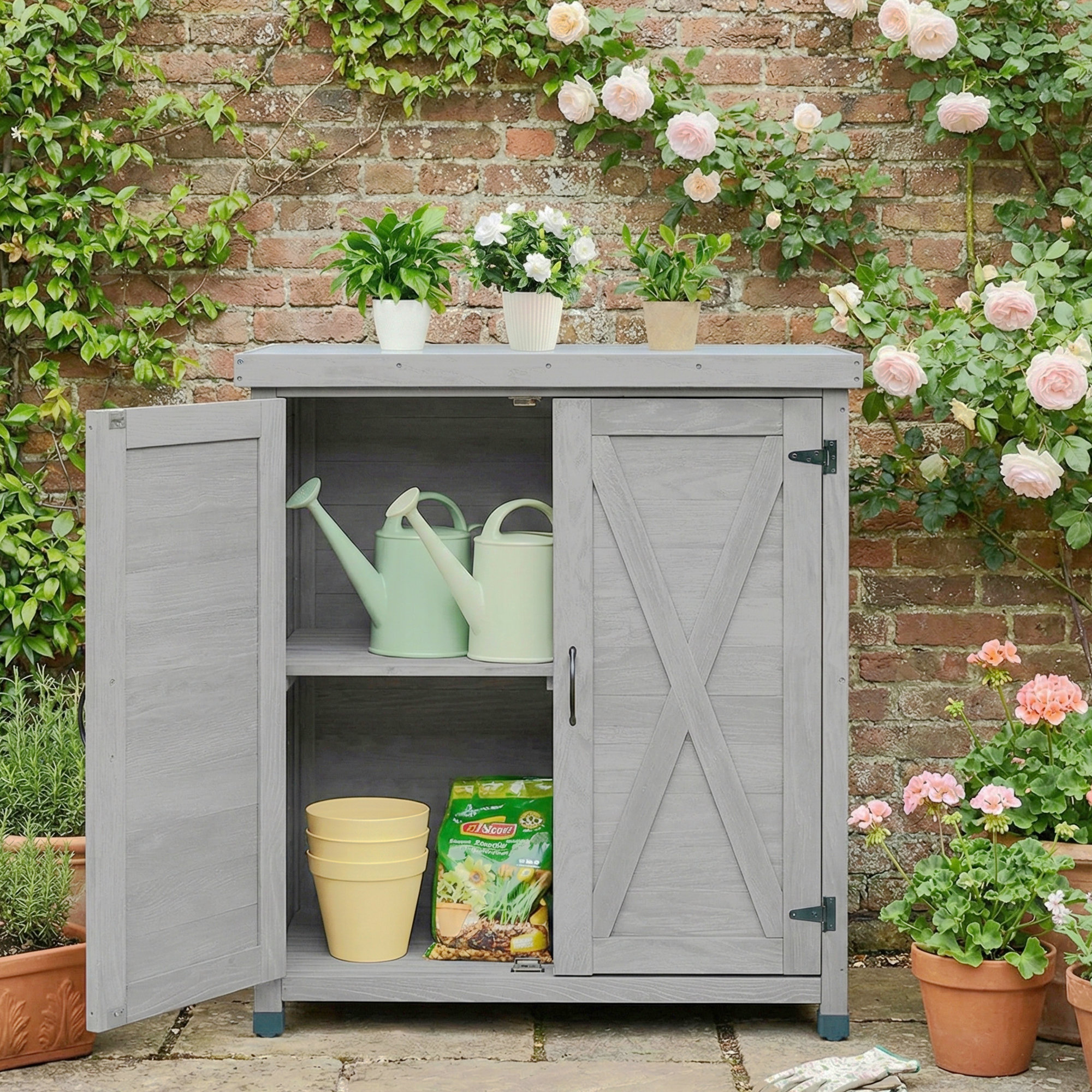 Arlmont & Co. Weatherproof Outdoor Potting Bench With Storage, Garden ...