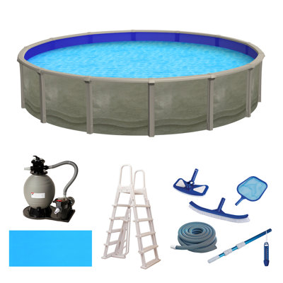 Blue Wave Trinity Round 52-in Deep Steel Wall Pool Package with 7-in ...