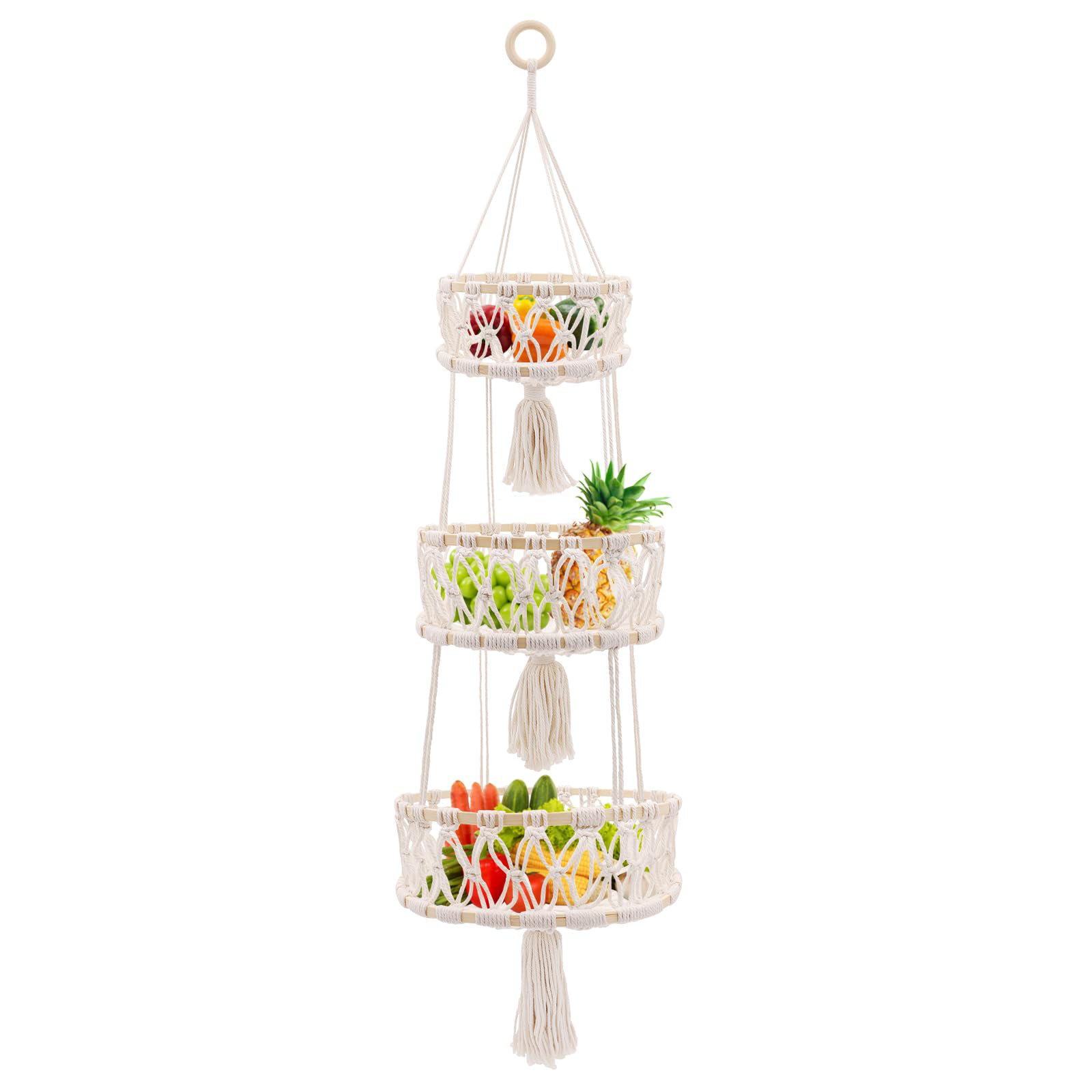 17 Stories 3 Tier Hanging Basket, Macrame Hanging Basket For Fruit And ...
